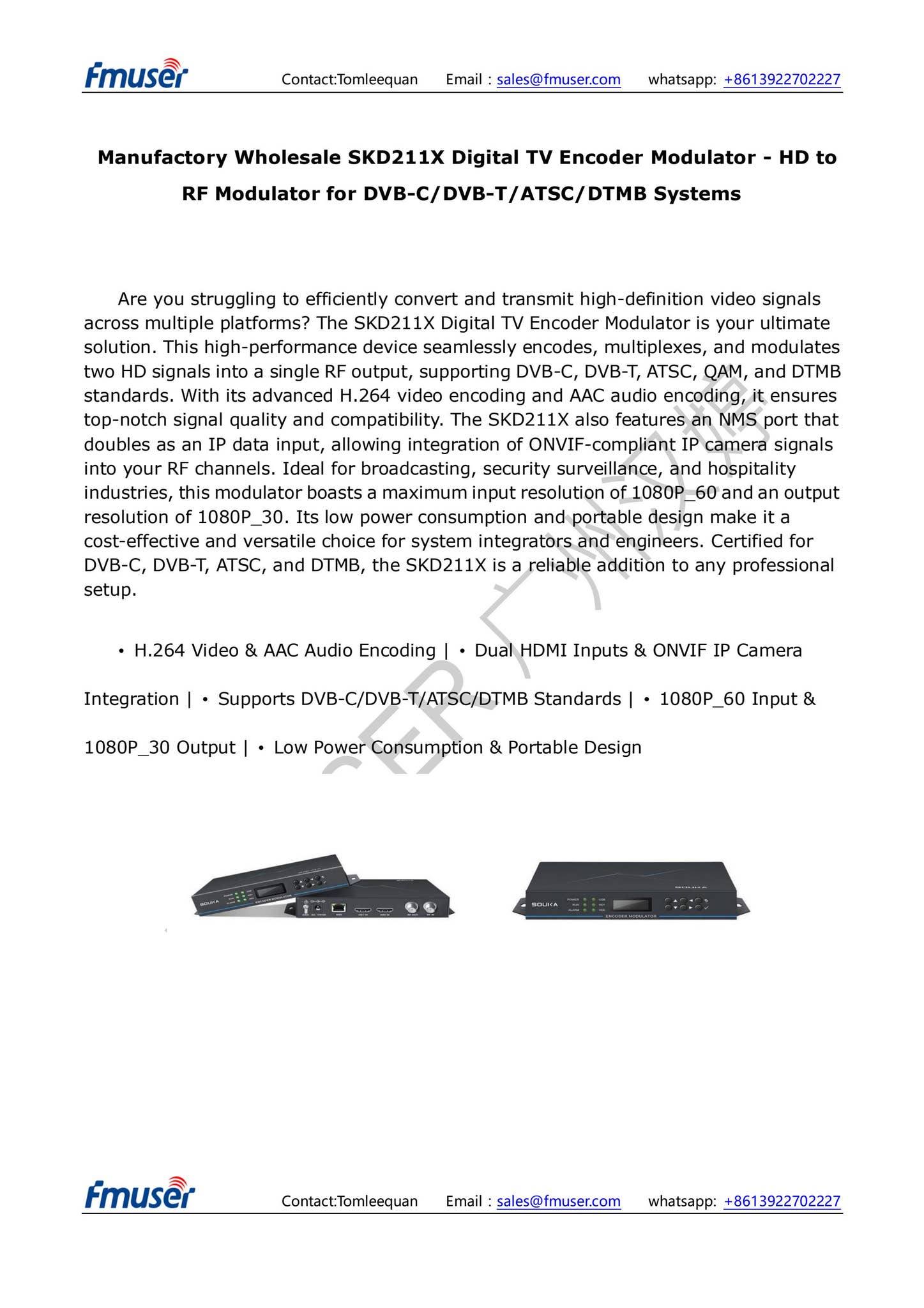 Digital TV Encoder Modulator HD to RF Modulator by FMUSER Broadcast - Issuu