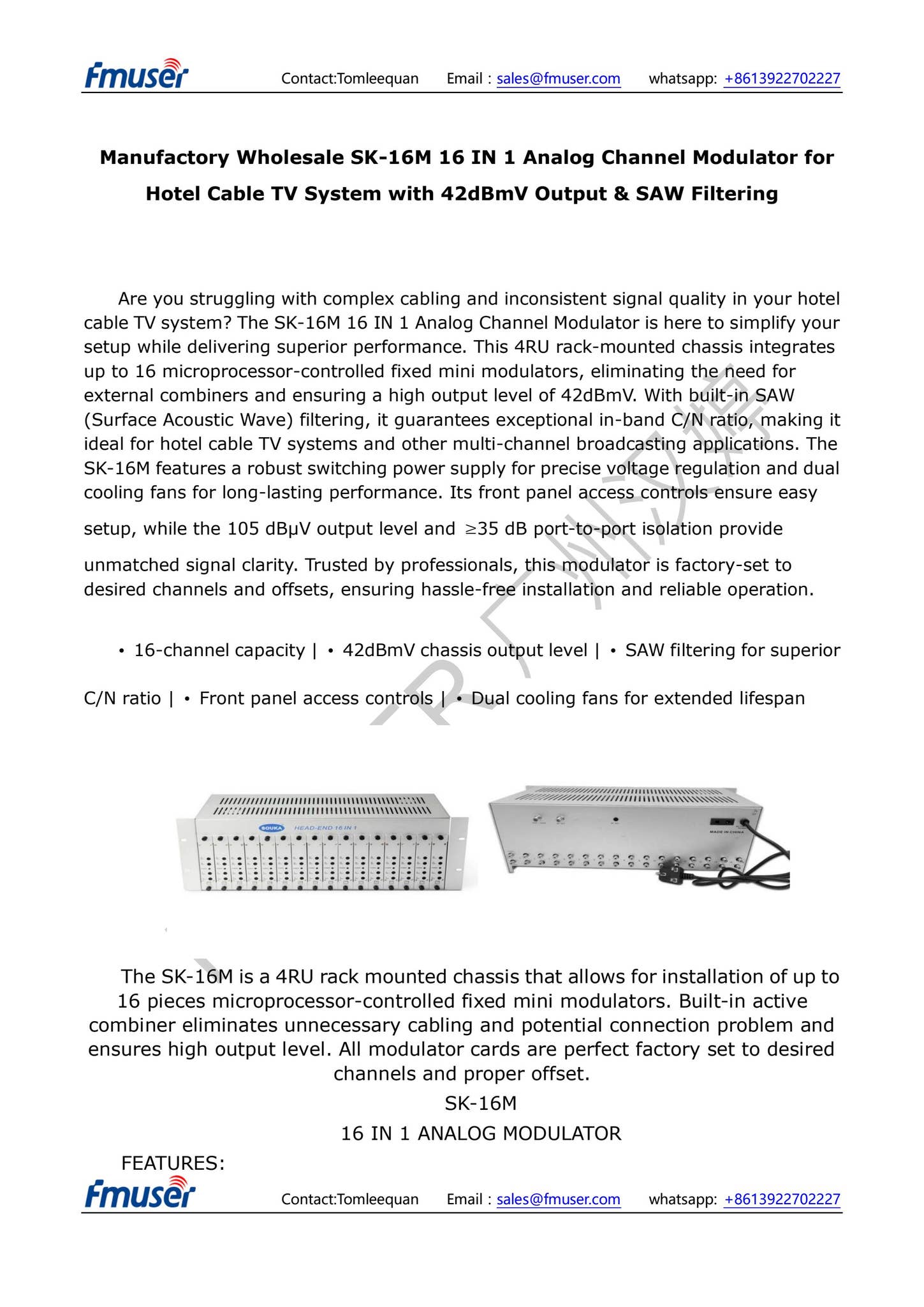 16 IN 1 Analog Channel Modulator for Hotel Cable TV System by FMUSER ...