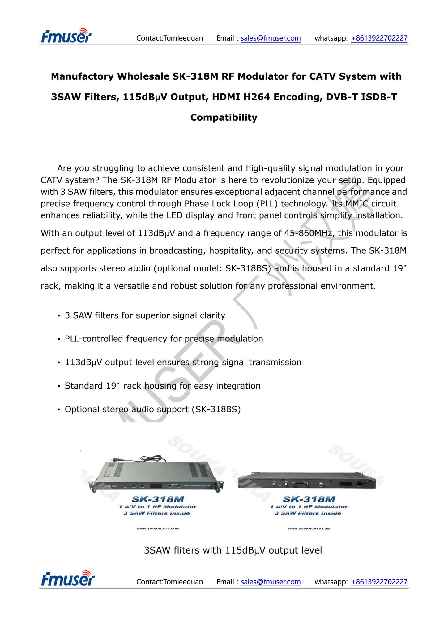 3SAW filters RF Modulator For CATV System by FMUSER Broadcast - Issuu