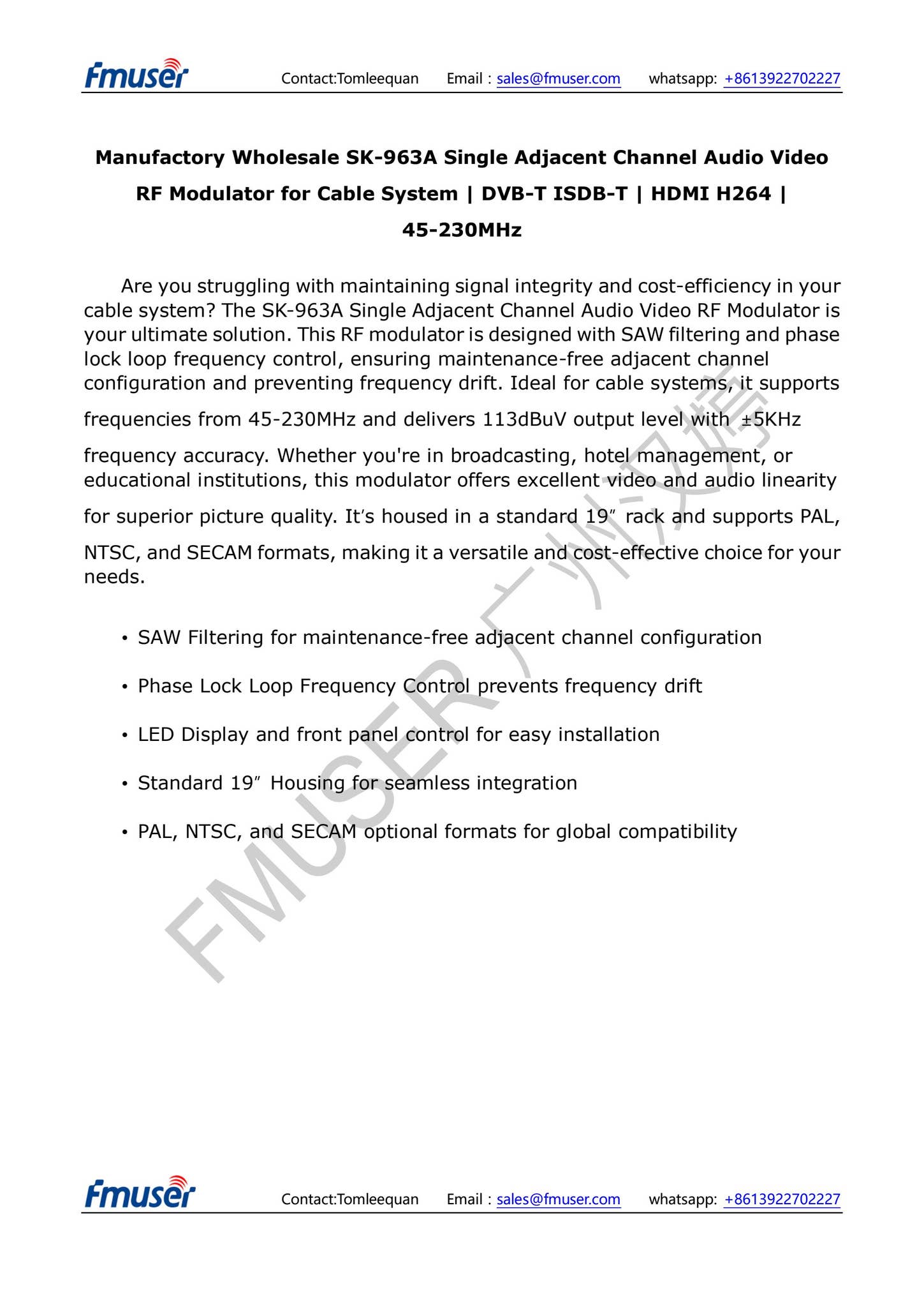 Single Channel Modulator for hotel cable system by FMUSER Broadcast - Issuu