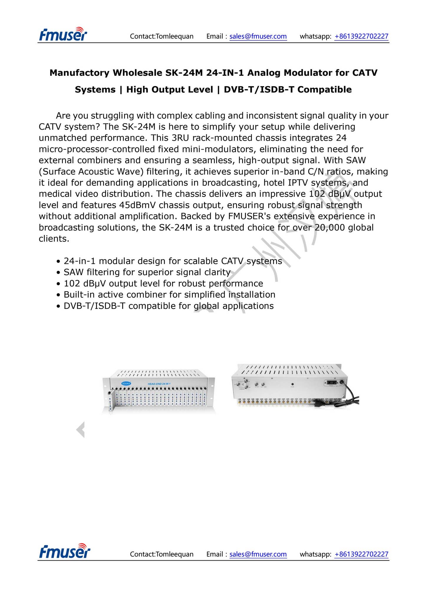 24 IN 1 Analog Fixed Channel Modulator Headend by FMUSER Broadcast - Issuu