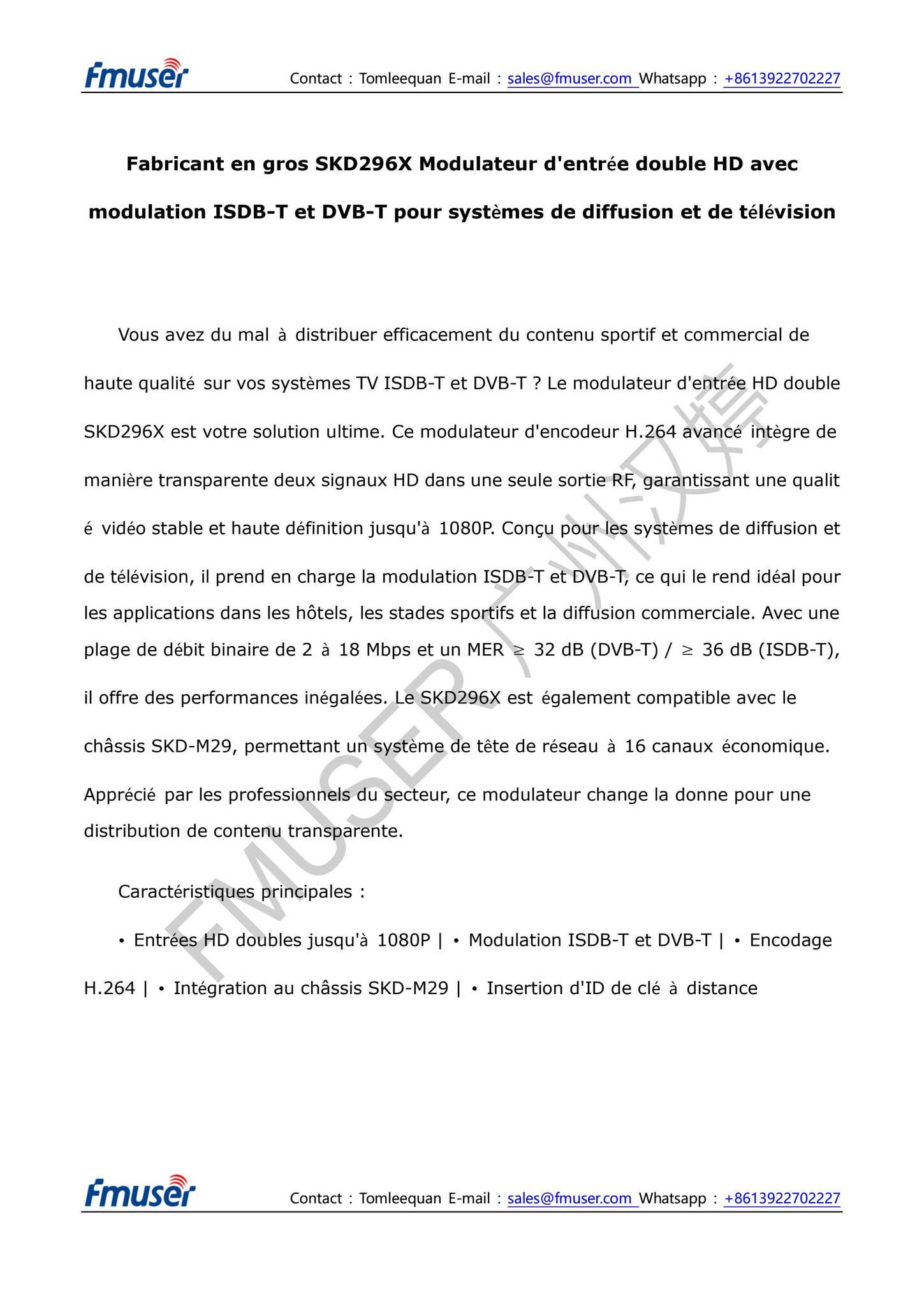 Modulateur d'entrée double HD avec modulation ISDB-T et DVB-T by FMUSER ...