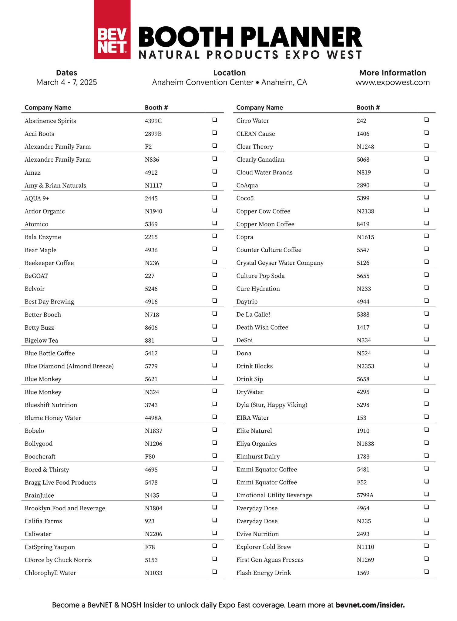 BevNET Booth Planner for Expo West 2025 by BevNET.com - Issuu
