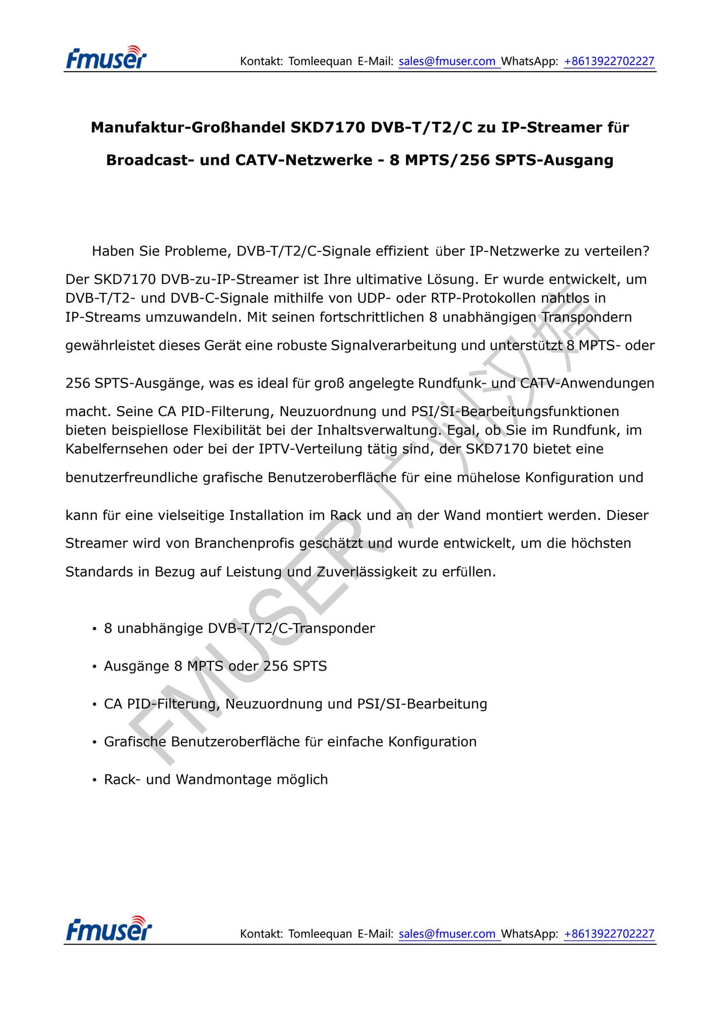 DVB-Streamer mit DVB-T/-T2/-C-Eingang und IP-Ausgang by FMUSER ...