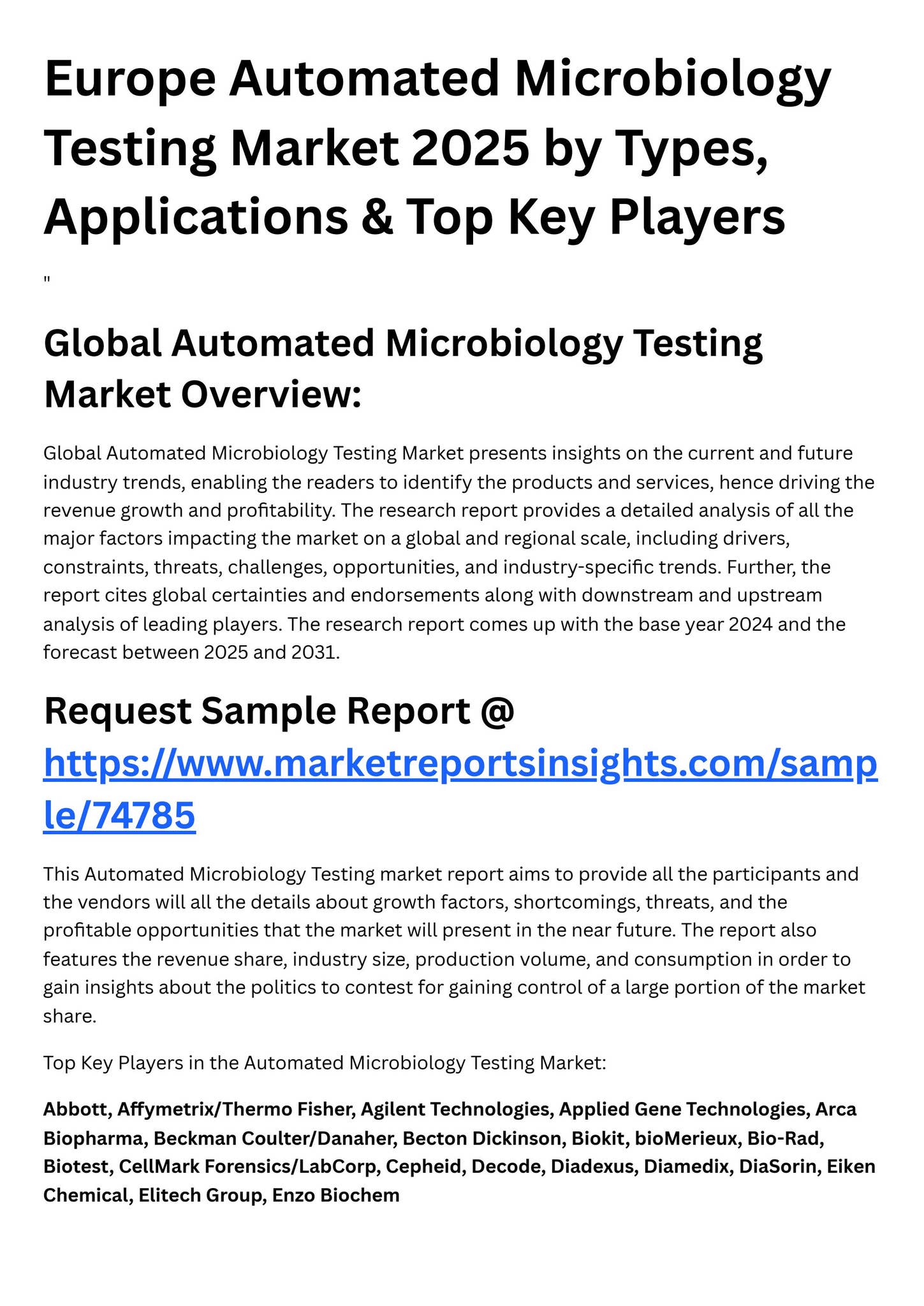 Europe Automated Microbiology Testing Market 2025 by Types ...