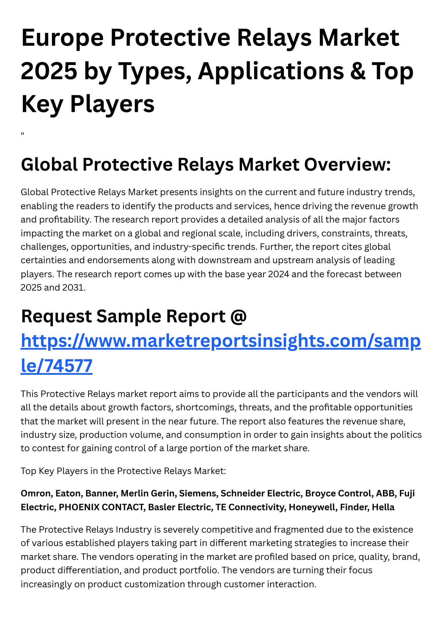 Europe Protective Relays Market 2025 by Types, Applications & Top Key ...