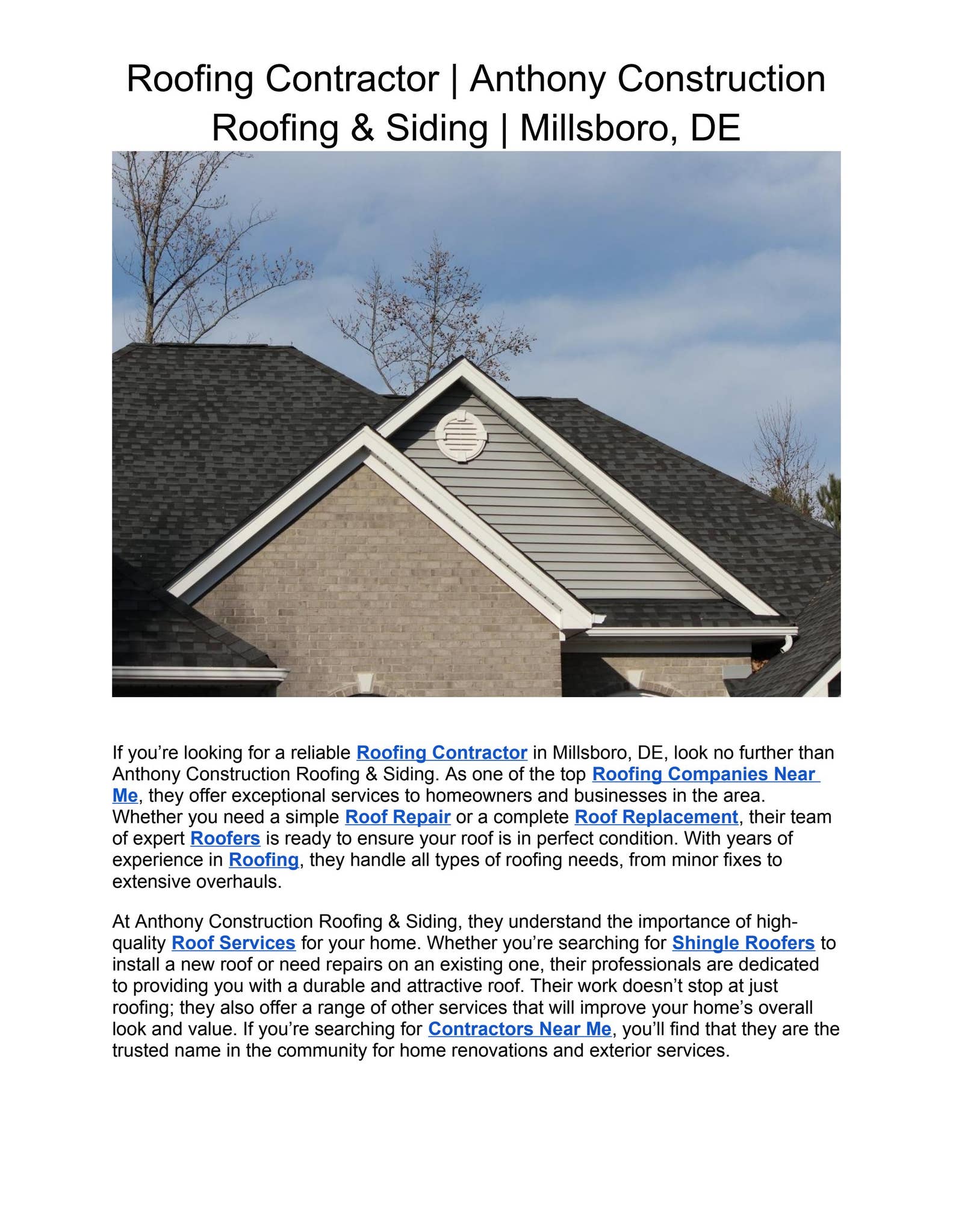 Roofing Contractor | Anthony Construction Roofing & Siding | Millsboro ...