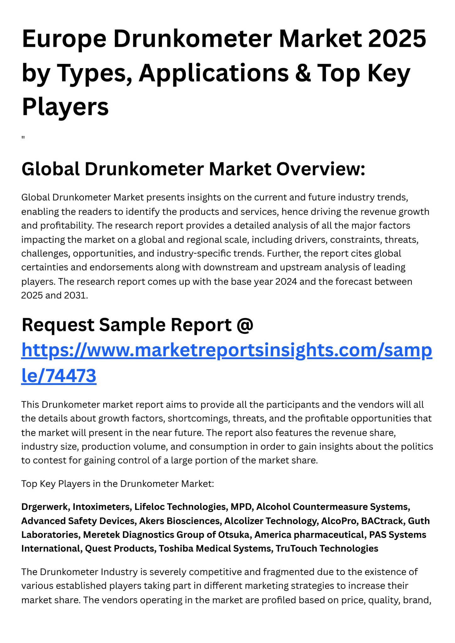Europe Drunkometer Market 2025 by Types, Applications & Top Key Players ...