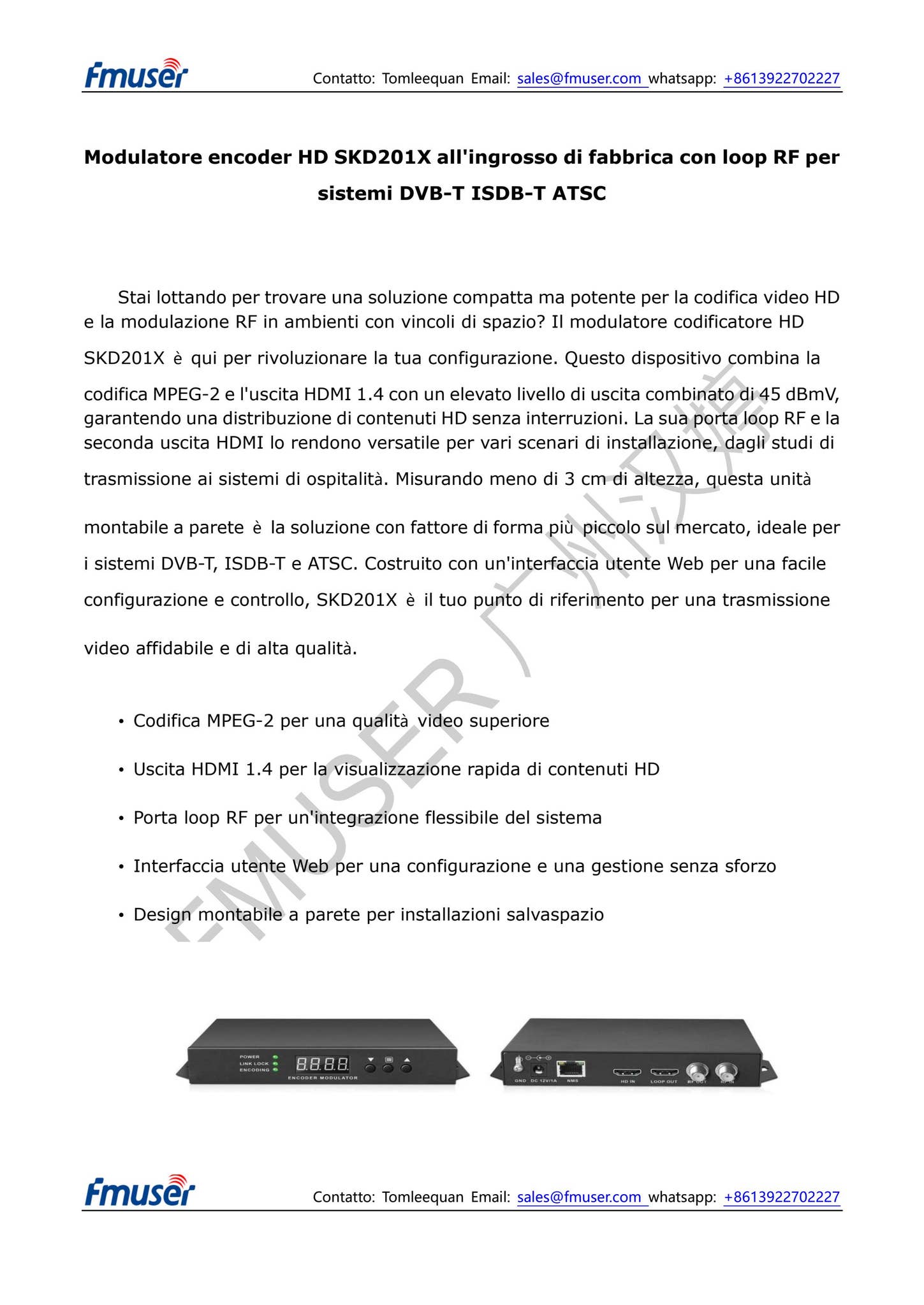 Modulatore encoder con HD e RF Loop by FMUSER Broadcast - Issuu