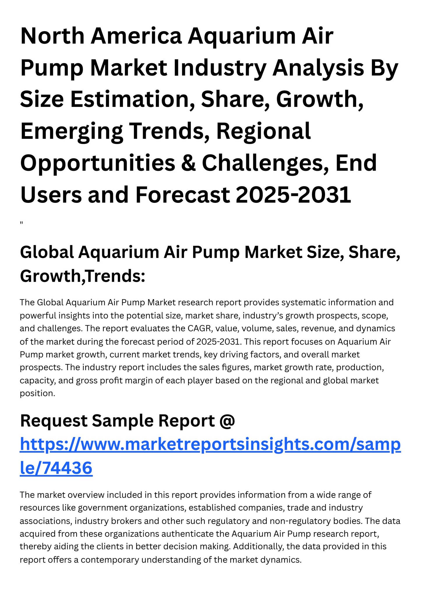 North America Aquarium Air Pump Market Industry Analysis By Size Estimation, Share, Growth ...