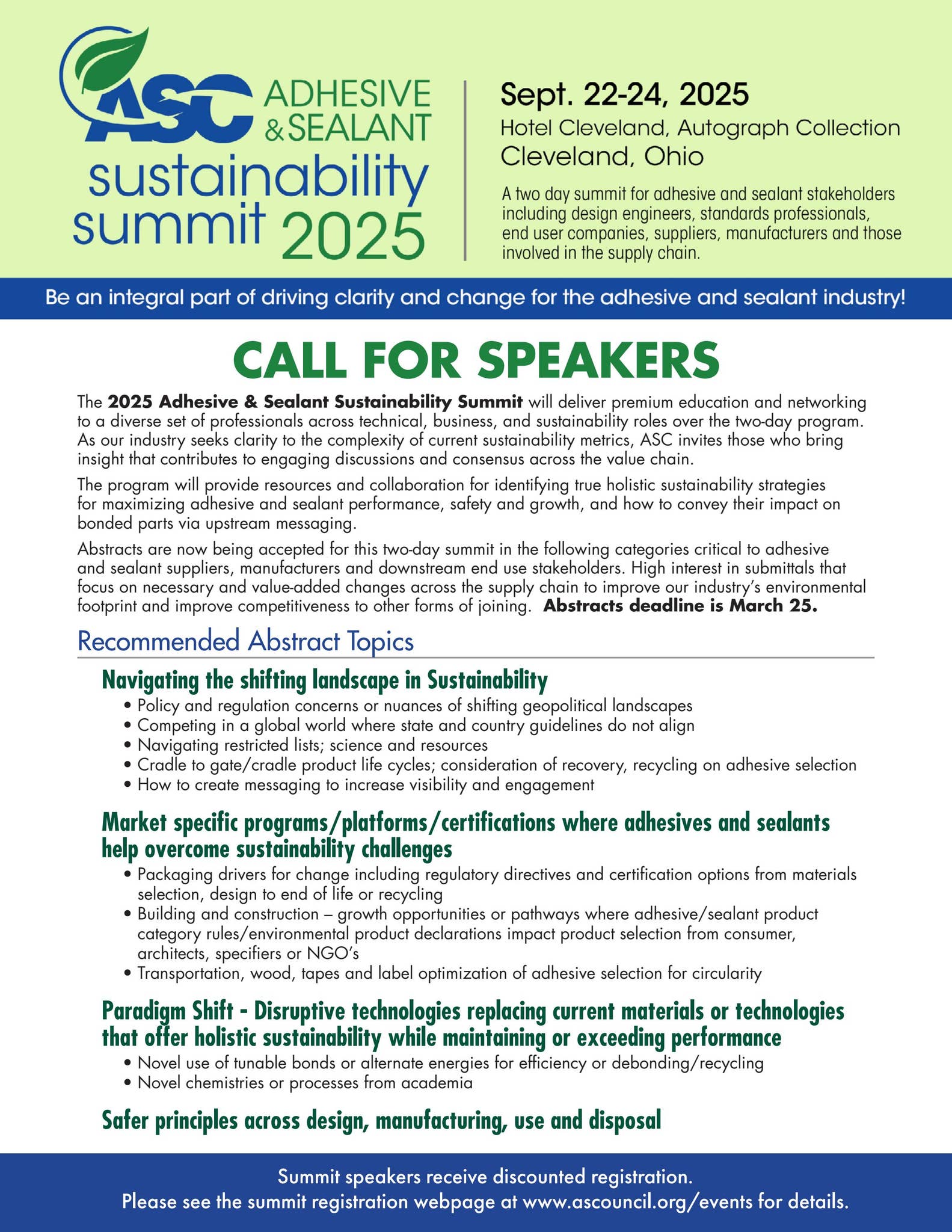 2025 ASC Sustainability Summit Call for Speakers Handout by The Adhesive & Sealant Council - Issuu