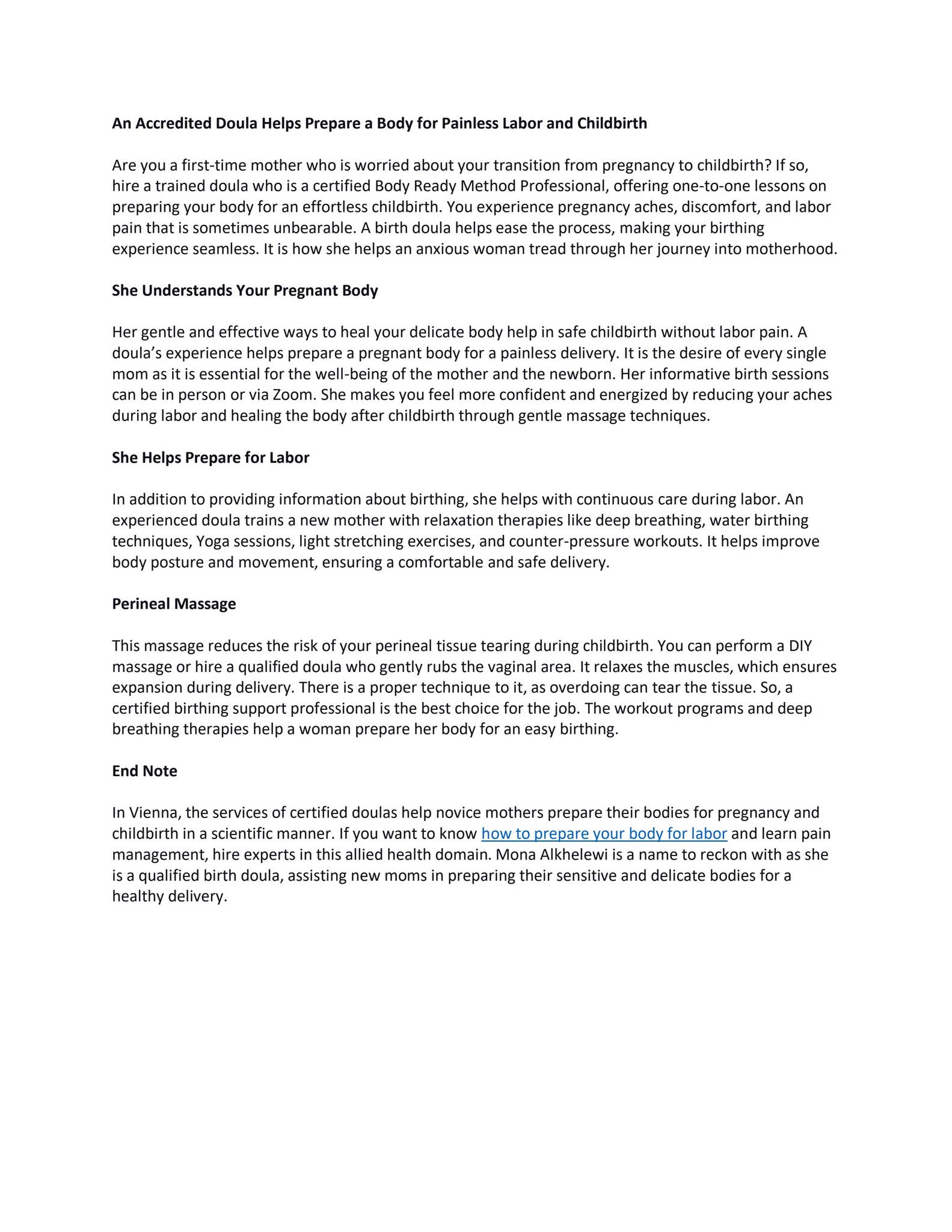 An Accredited Doula Helps Prepare a Body for Painless Labor and Childbirth by Mona Alkhelewi - Issuu