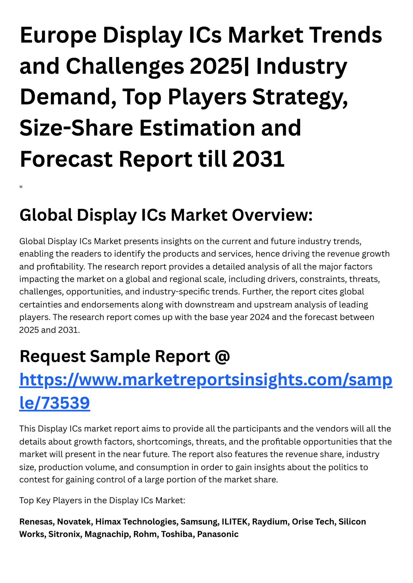 Europe Display ICs Market Trends and Challenges 2025 Industry Demand ...