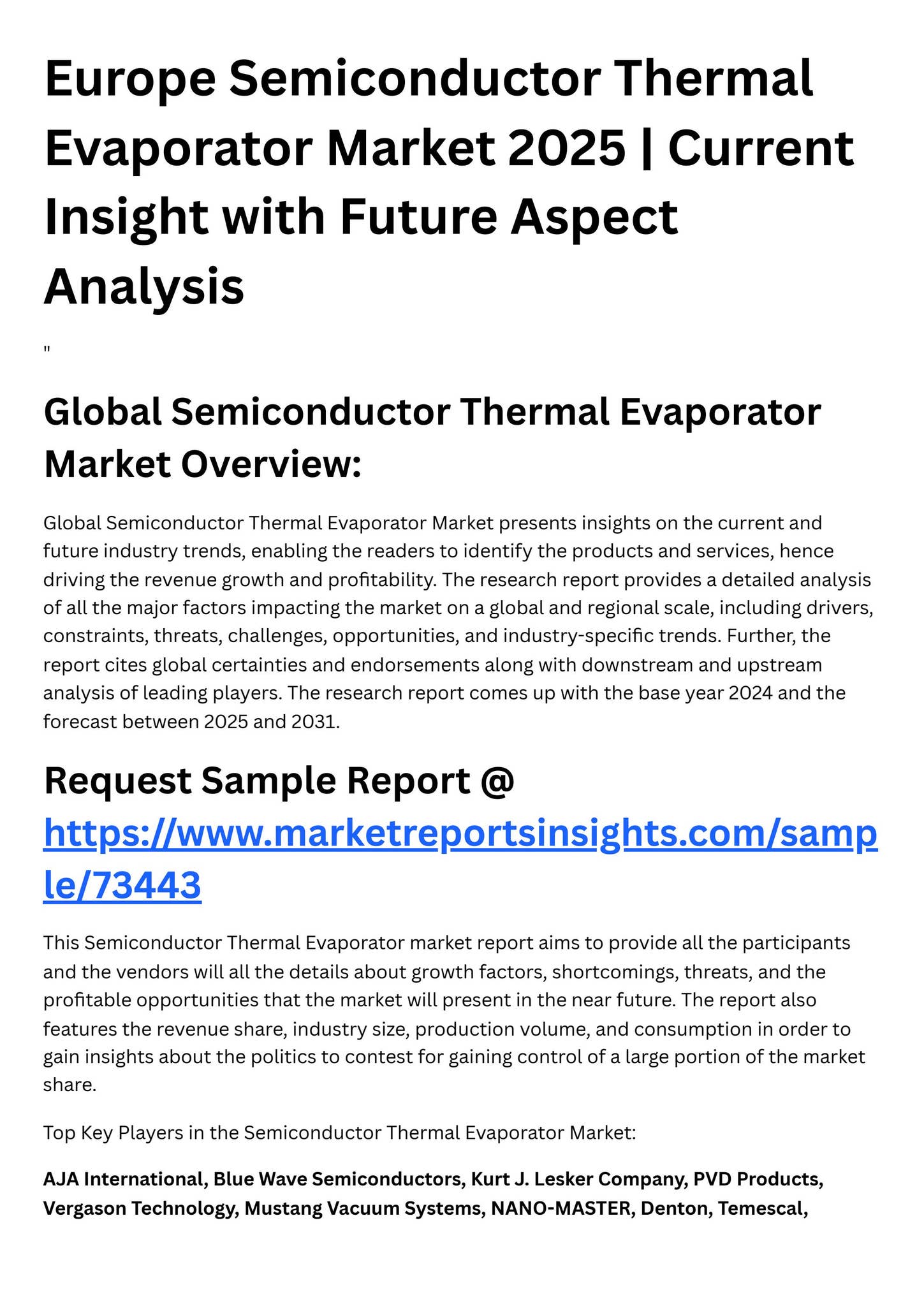 Europe Semiconductor Thermal Evaporator Market 2025 Current Insight ...