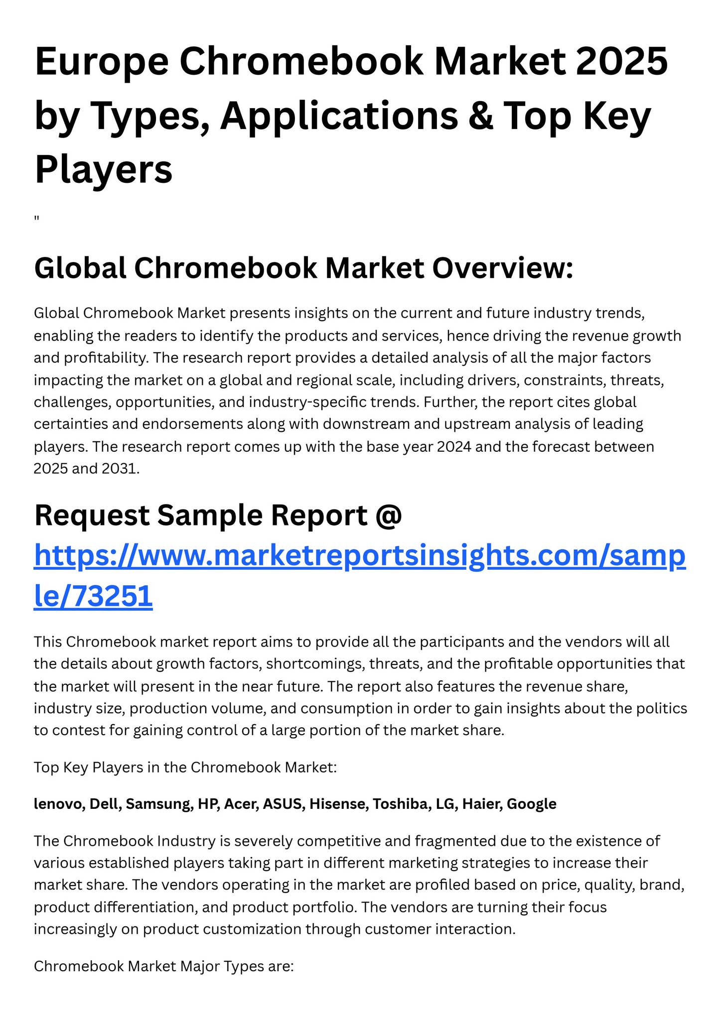 Europe Chromebook Market 2025 by Types, Applications & Top Key Players ...