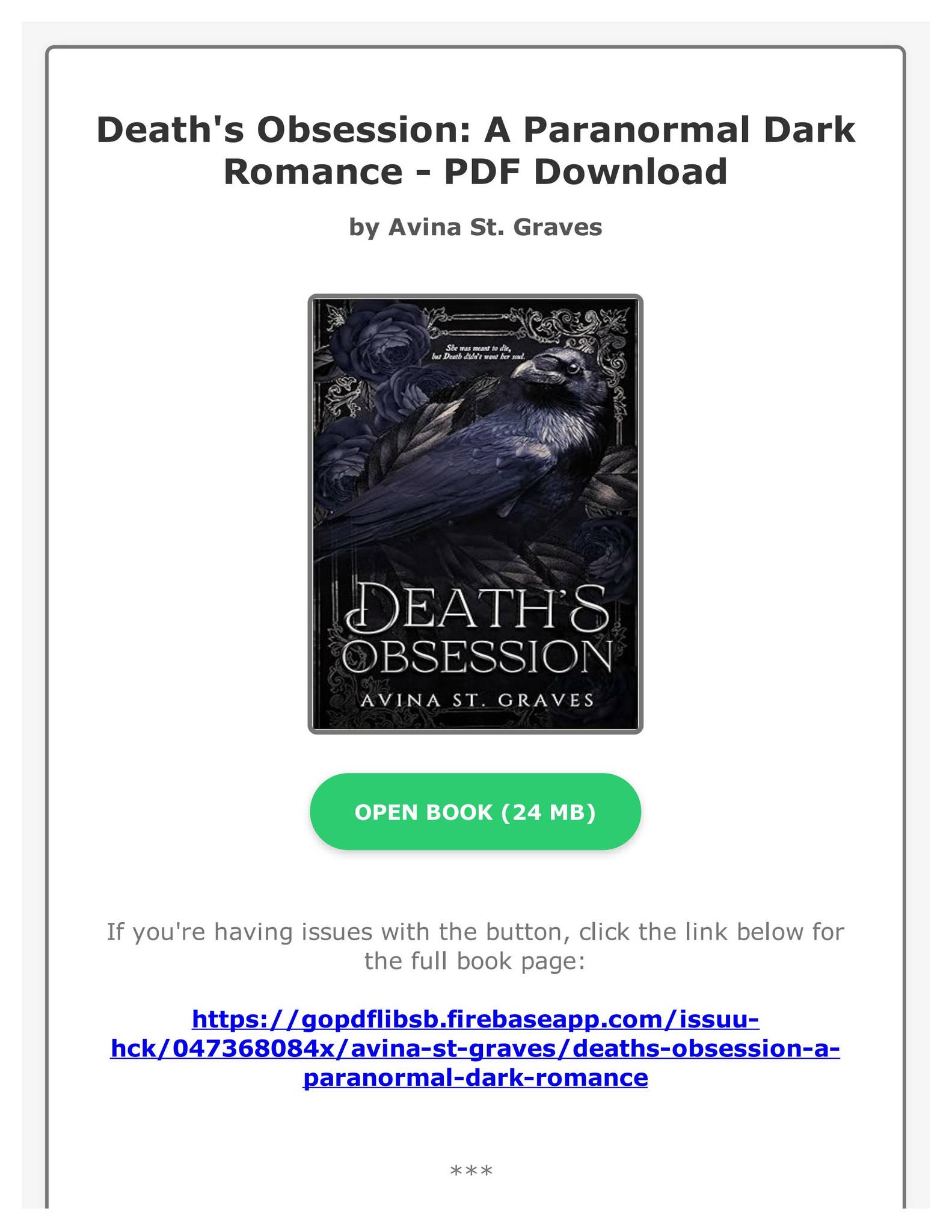 (FREE (PDF) Death's Obsession: A Paranormal Dark Romance by Avina St. Graves by KaylahLakinax ...