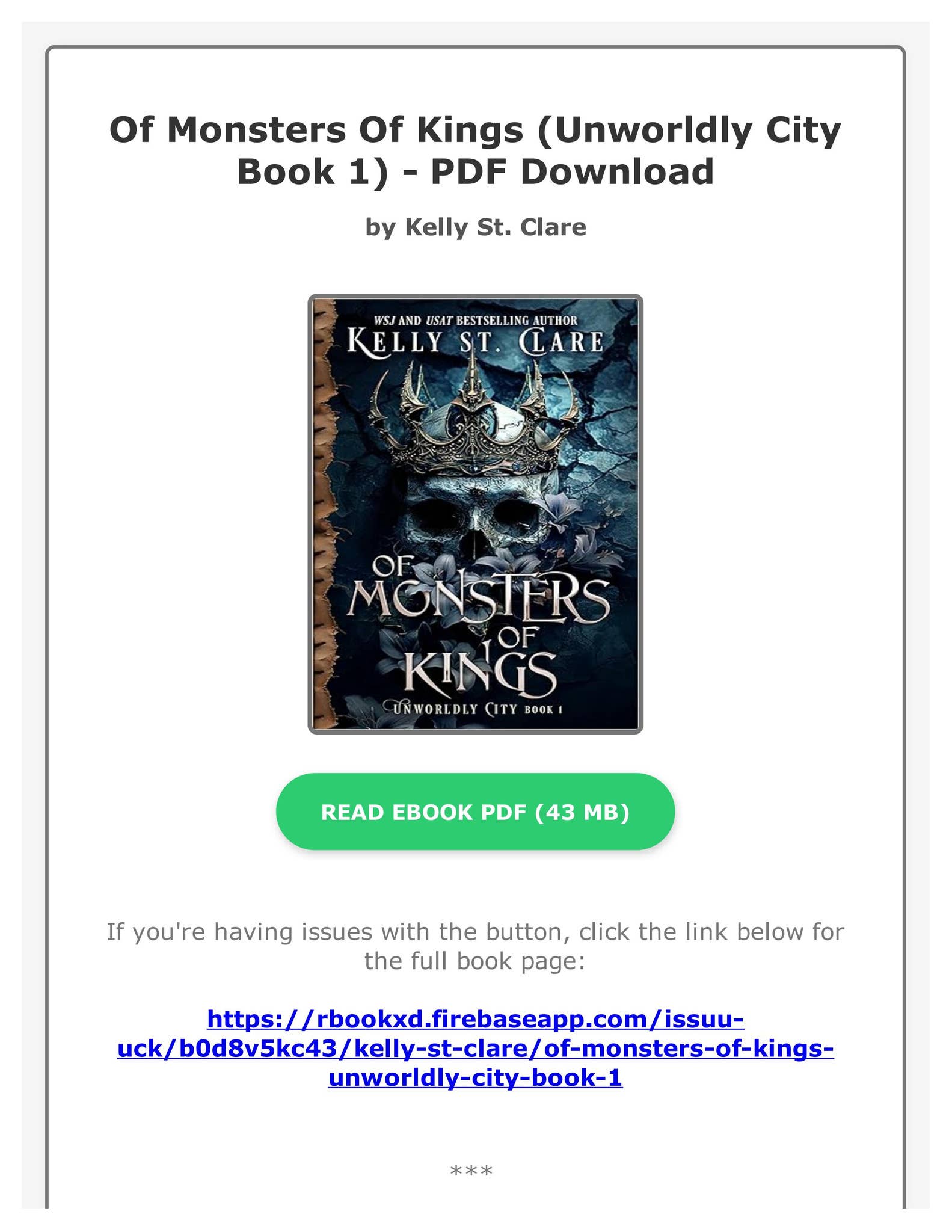 Ebook Of Monsters Of Kings (Unworldly City Book 1) by Kelly St. Clare ...