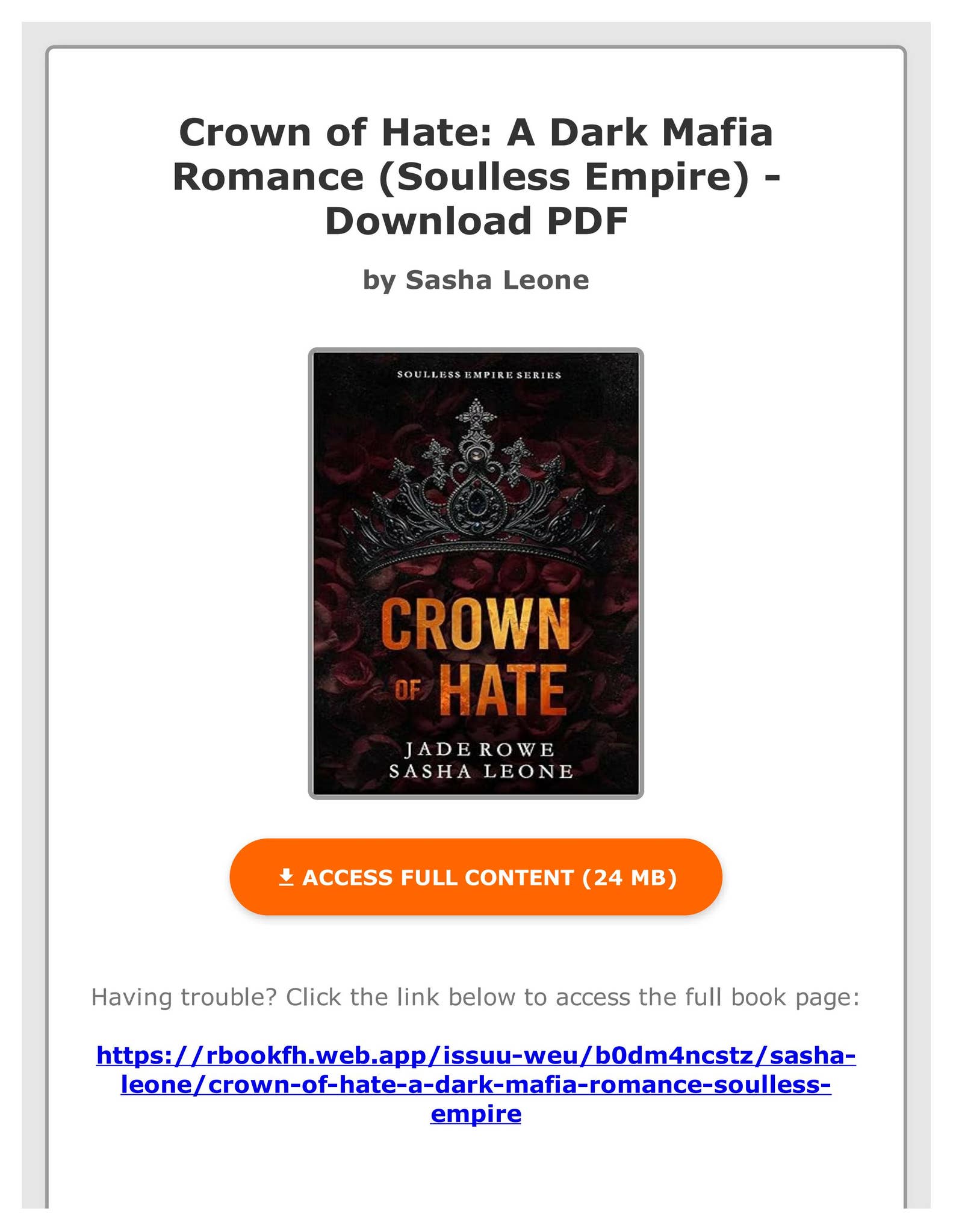 PDF Free Crown of Hate: A Dark Mafia Romance (Soulless Empire) by Sasha ...
