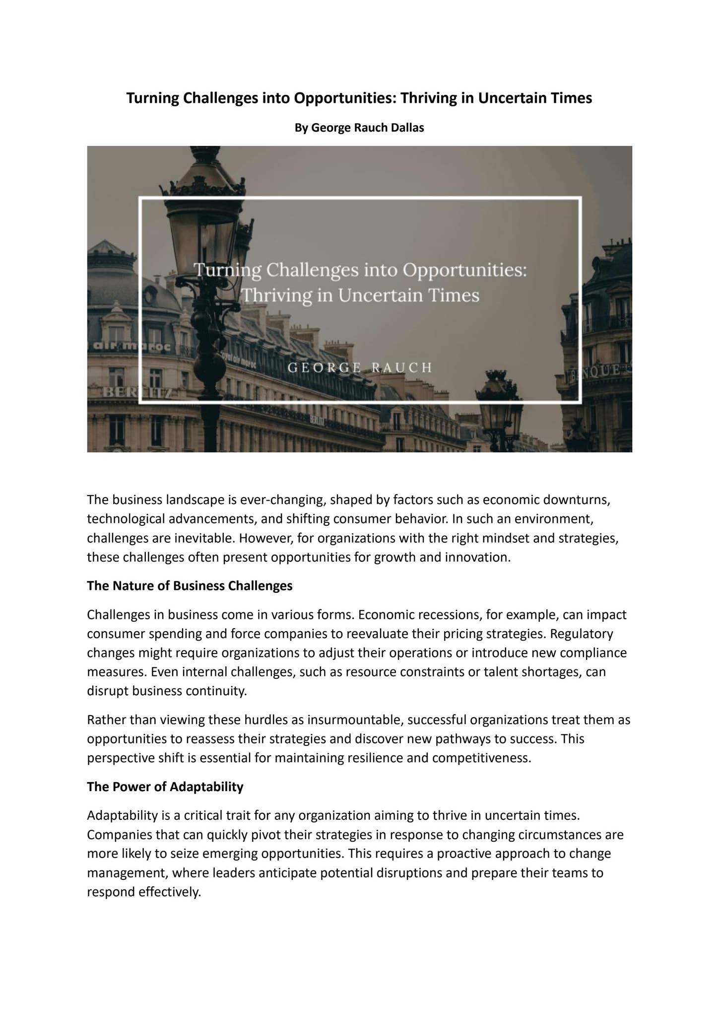 Turning Challenges into Opportunities: Thriving in Uncertain Times ...