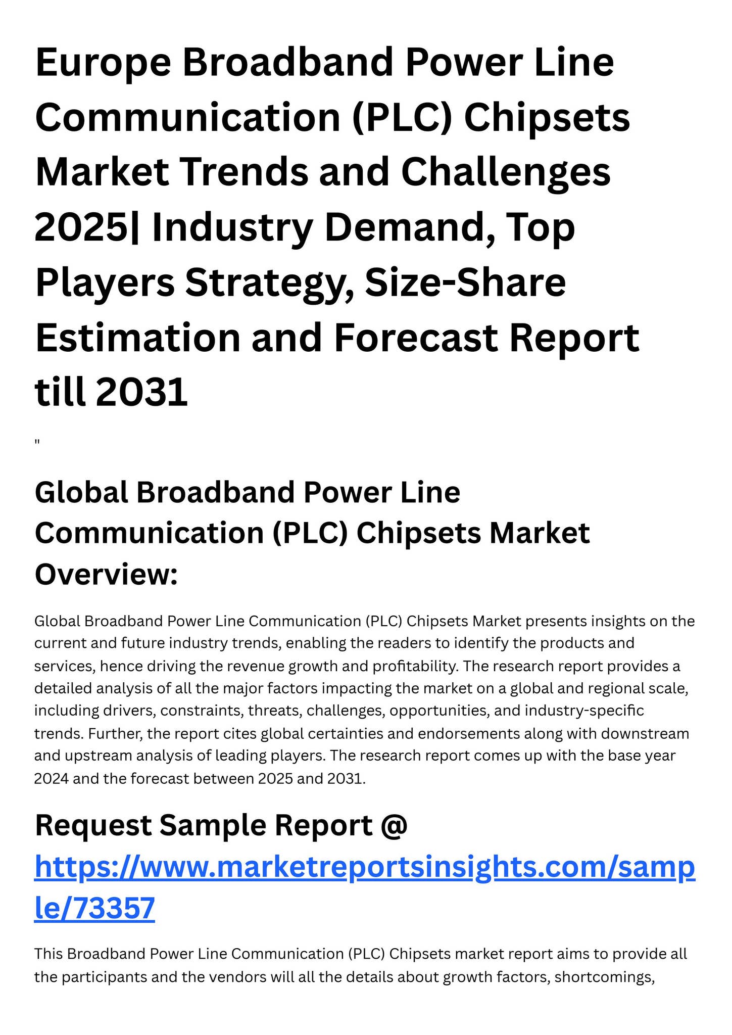 Europe Broadband Power Line Communication (PLC) Chipsets Market Trends ...