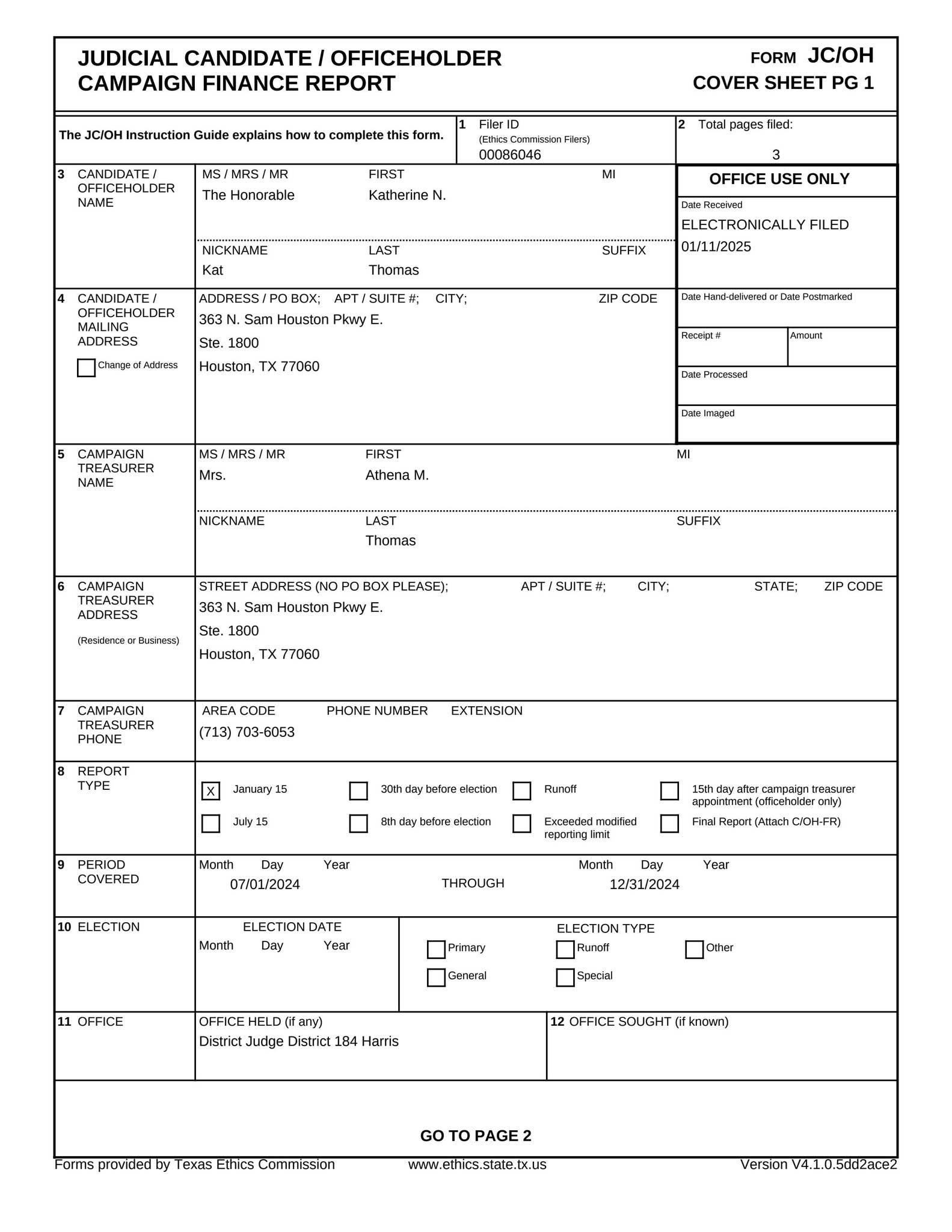 Judge Katherine N Thomas - 1-11-2025 - Campaign Finance Report by ...