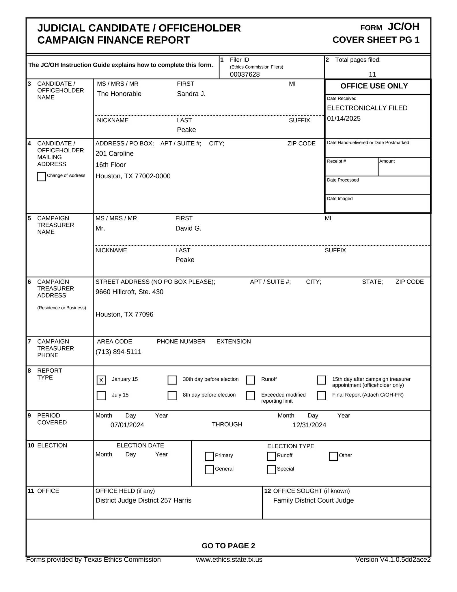 Judge Sandra Peake - 1-14-2025 - Campaign Finance Report by Aubrey R ...