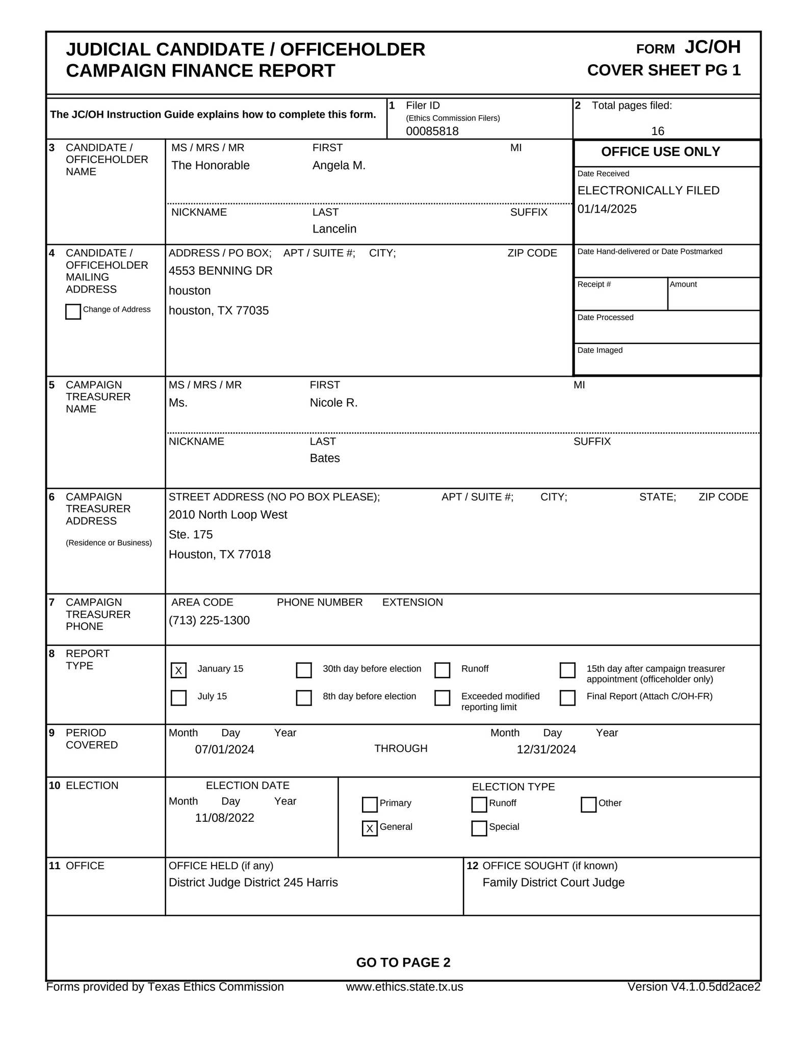 Judge Angela Lancelin - 1-14-2025 - Campaign Finance Report by Aubrey R ...