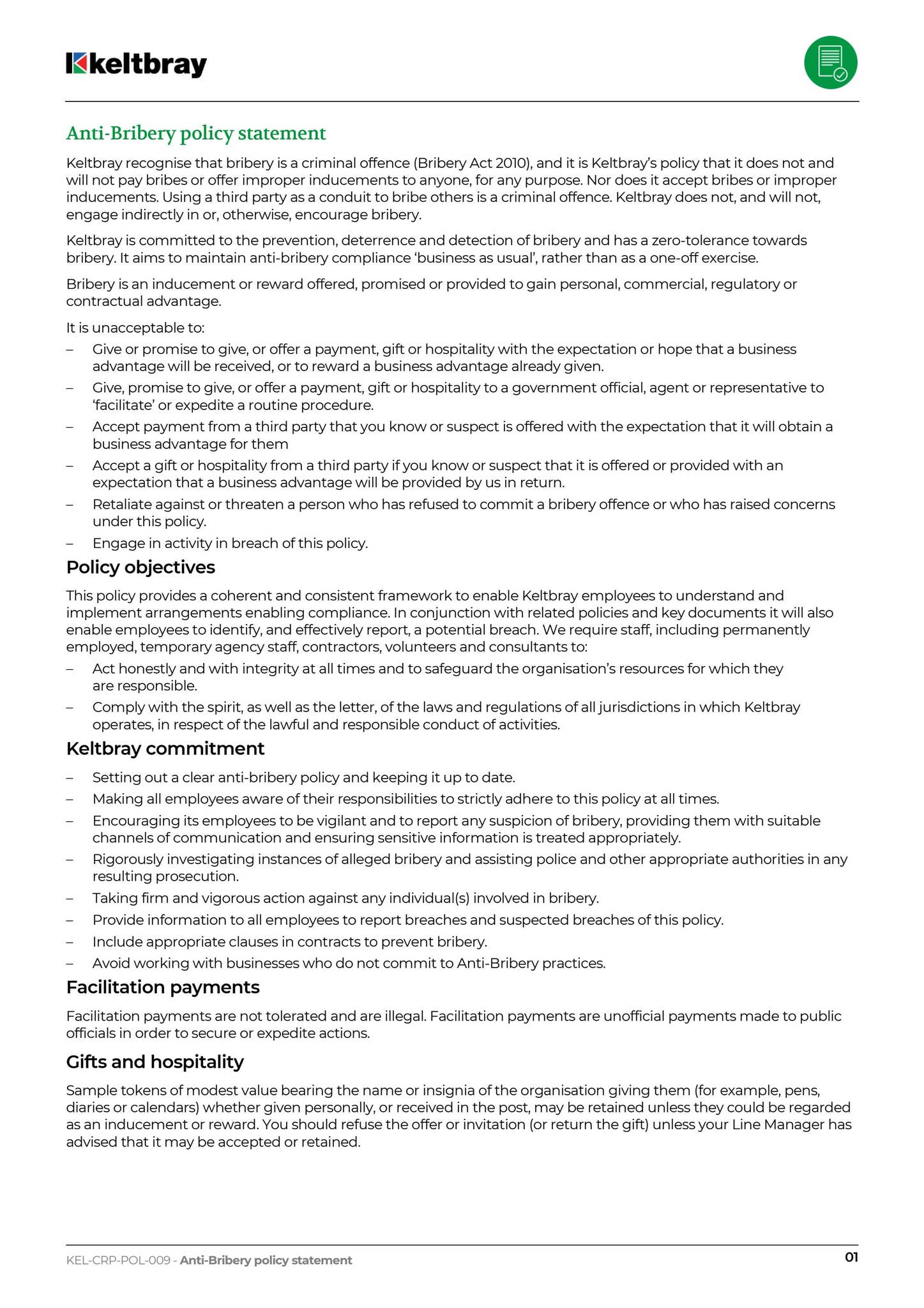 Anti-Bribery policy statement by Keltbray - Issuu