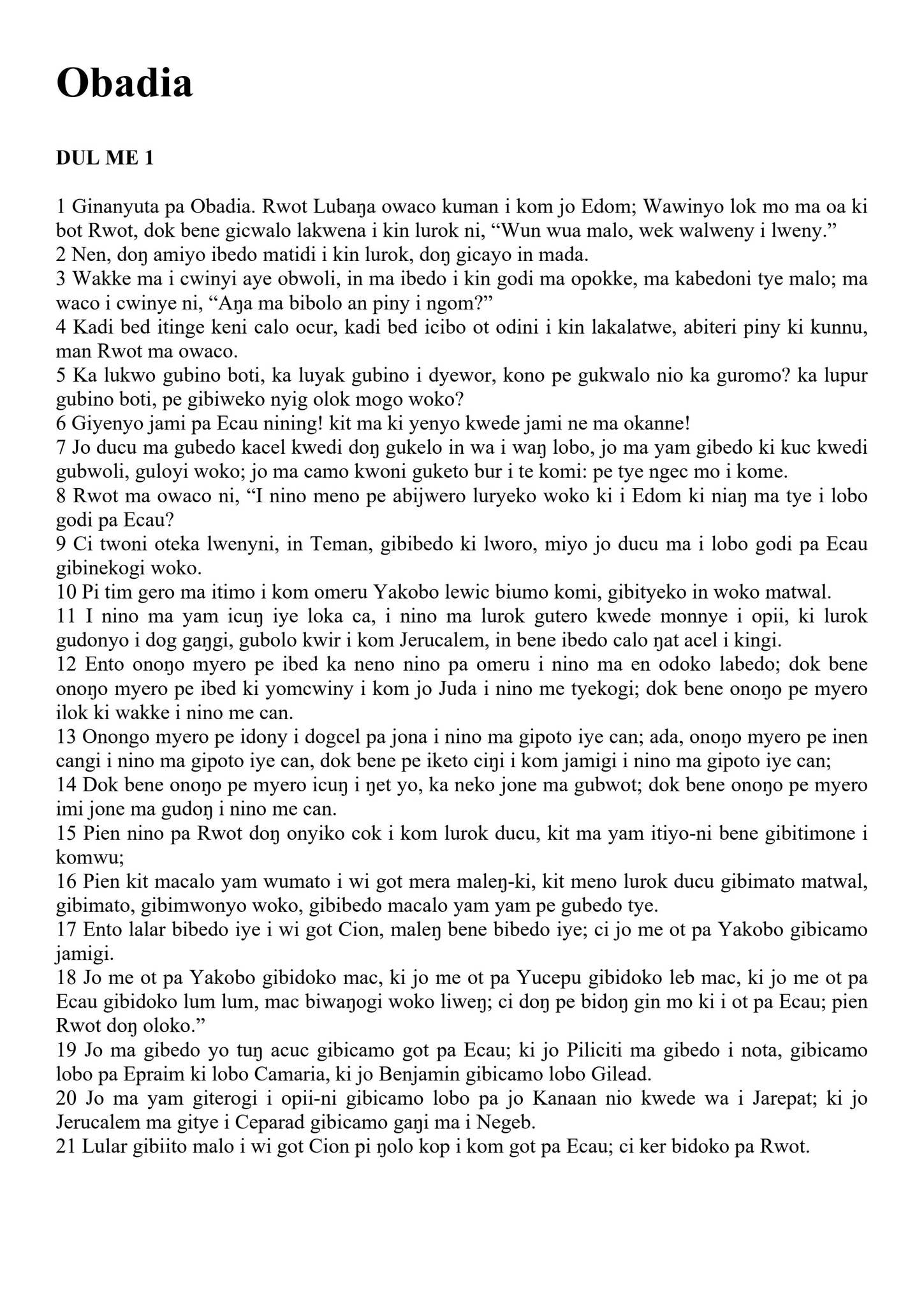 Acholi - The Book of the Prophet Obadiah by Filipino Tracts and ...