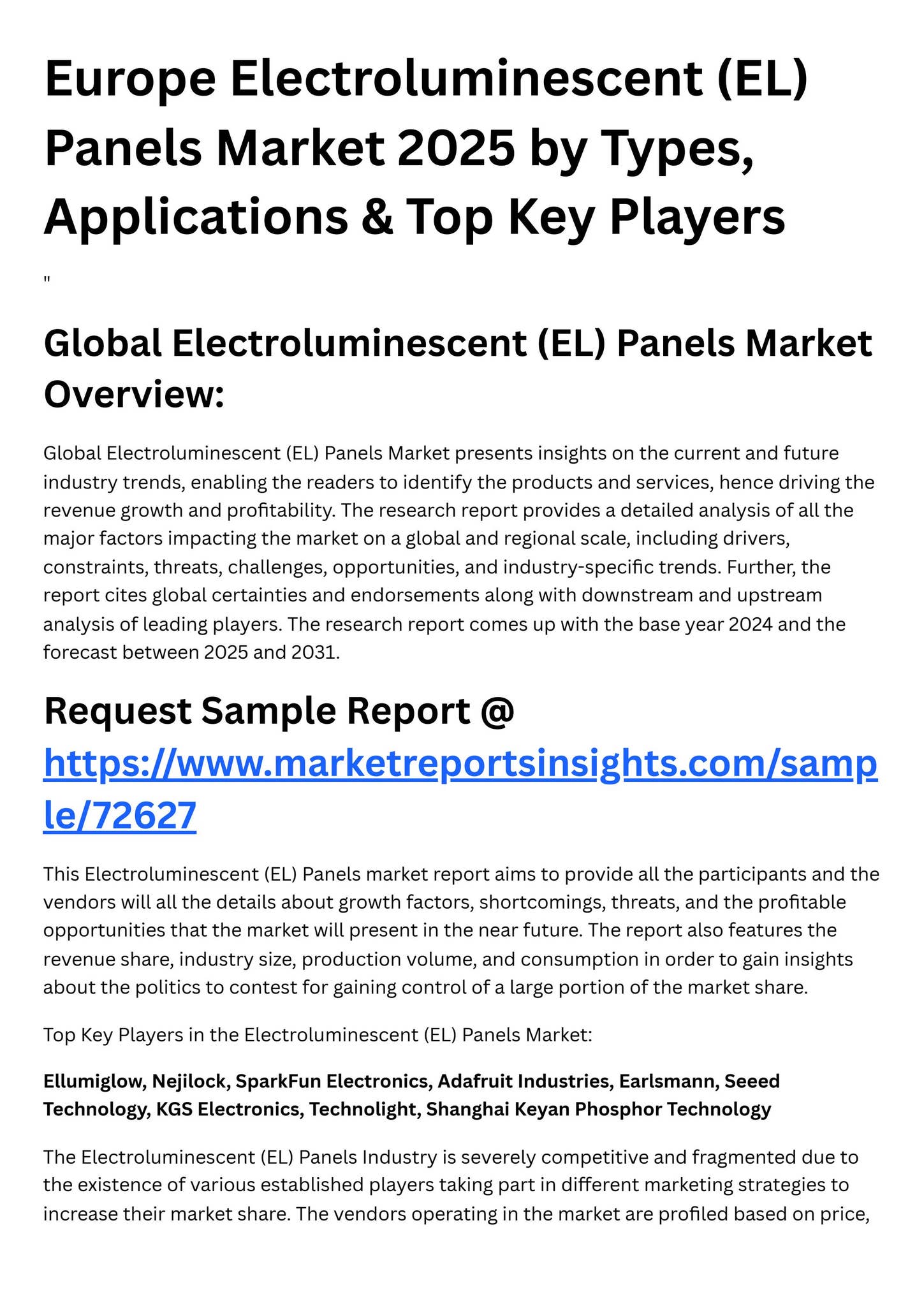 Europe Electroluminescent (EL) Panels Market 2025 by Types ...