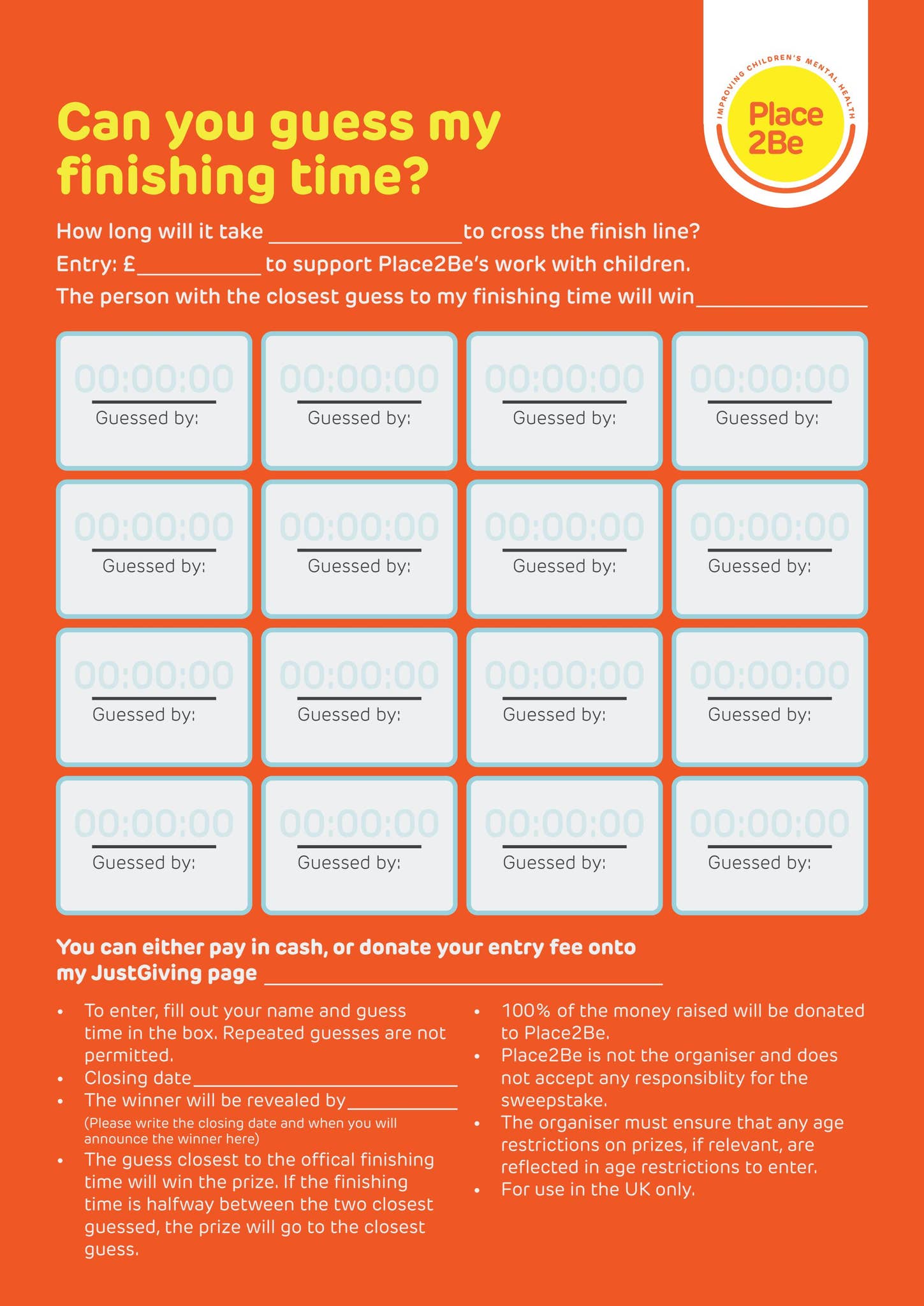 Guess my time sweepstake by Place2Be - Issuu