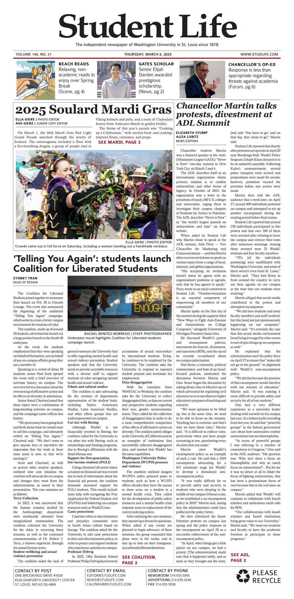 March 6 2025 Student Life newspaper at WashU in St. Louis by ...