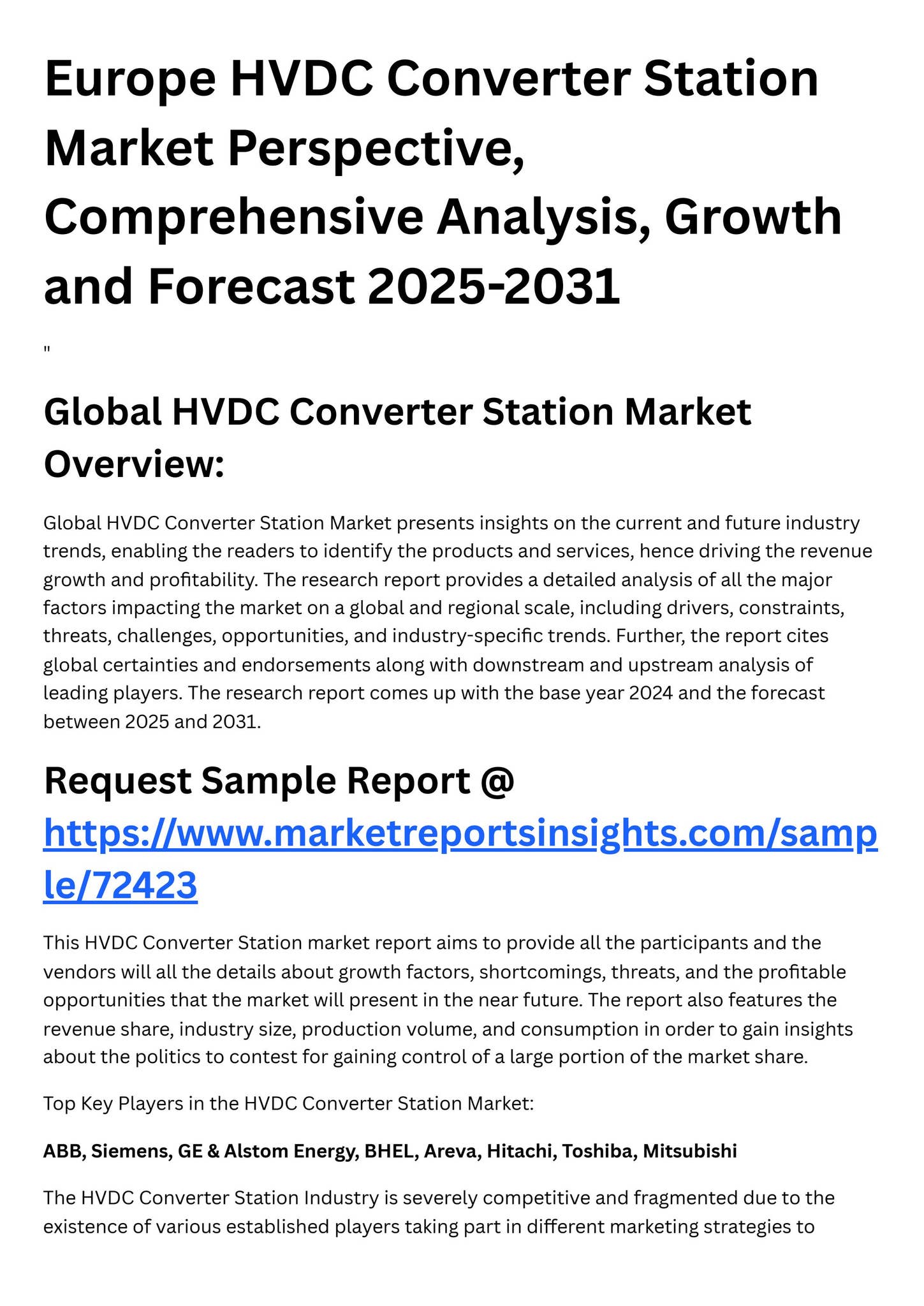 Europe HVDC Converter Station Market Perspective, Comprehensive ...