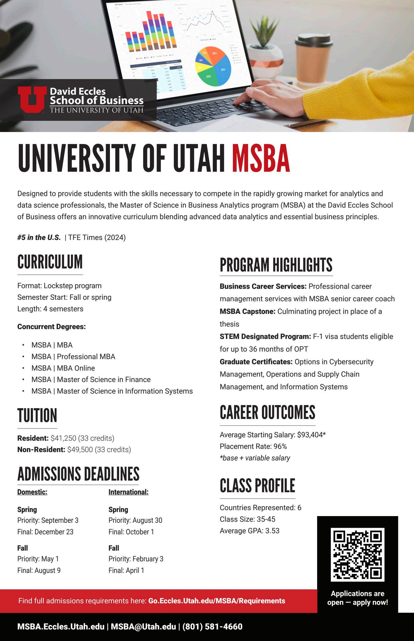MSBA One Pager Guide by University of Utah Graduate Programs and ...