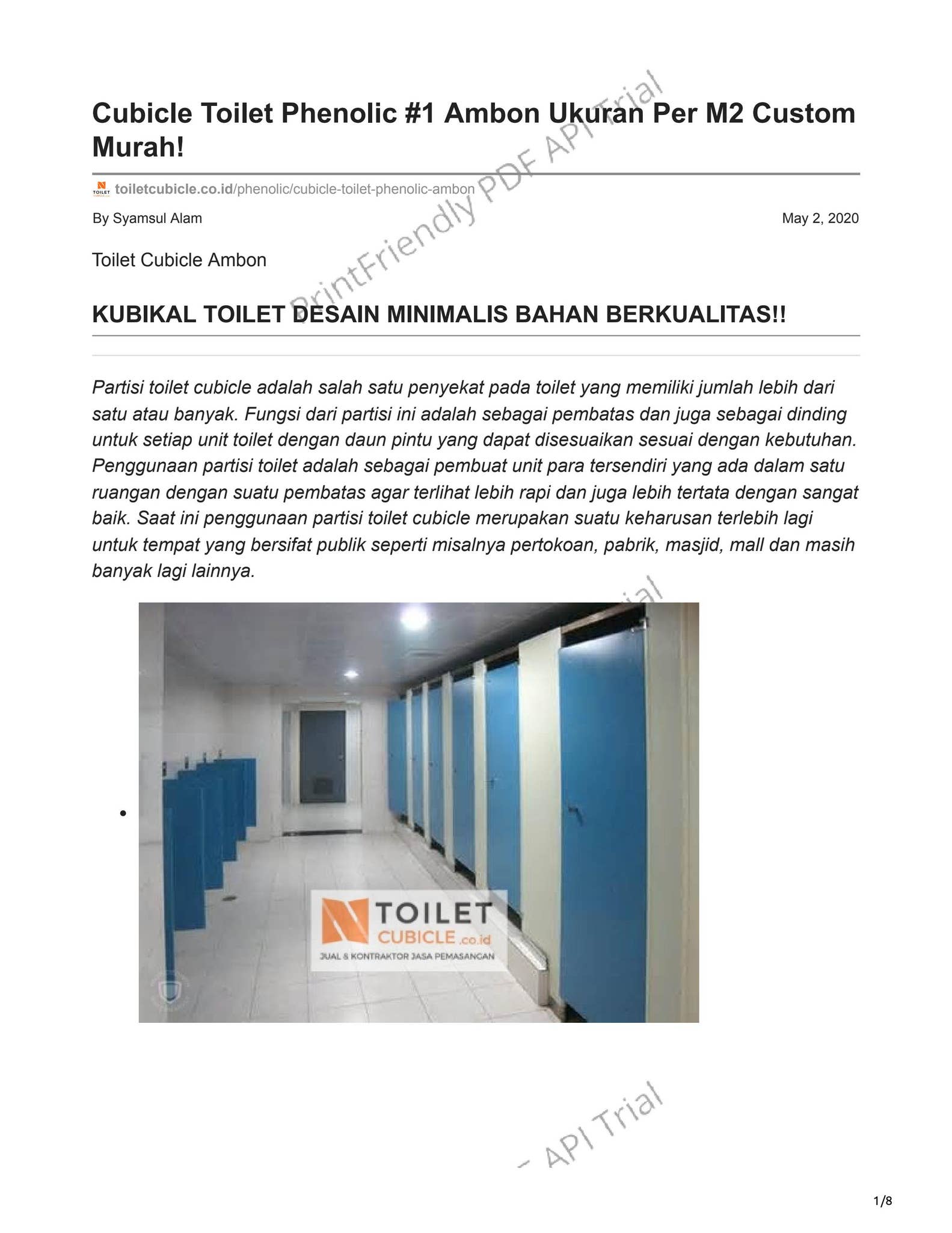 Cubicle Toilet Phenolic #1 Ambon Ukuran Per M2 Custom Murah ...