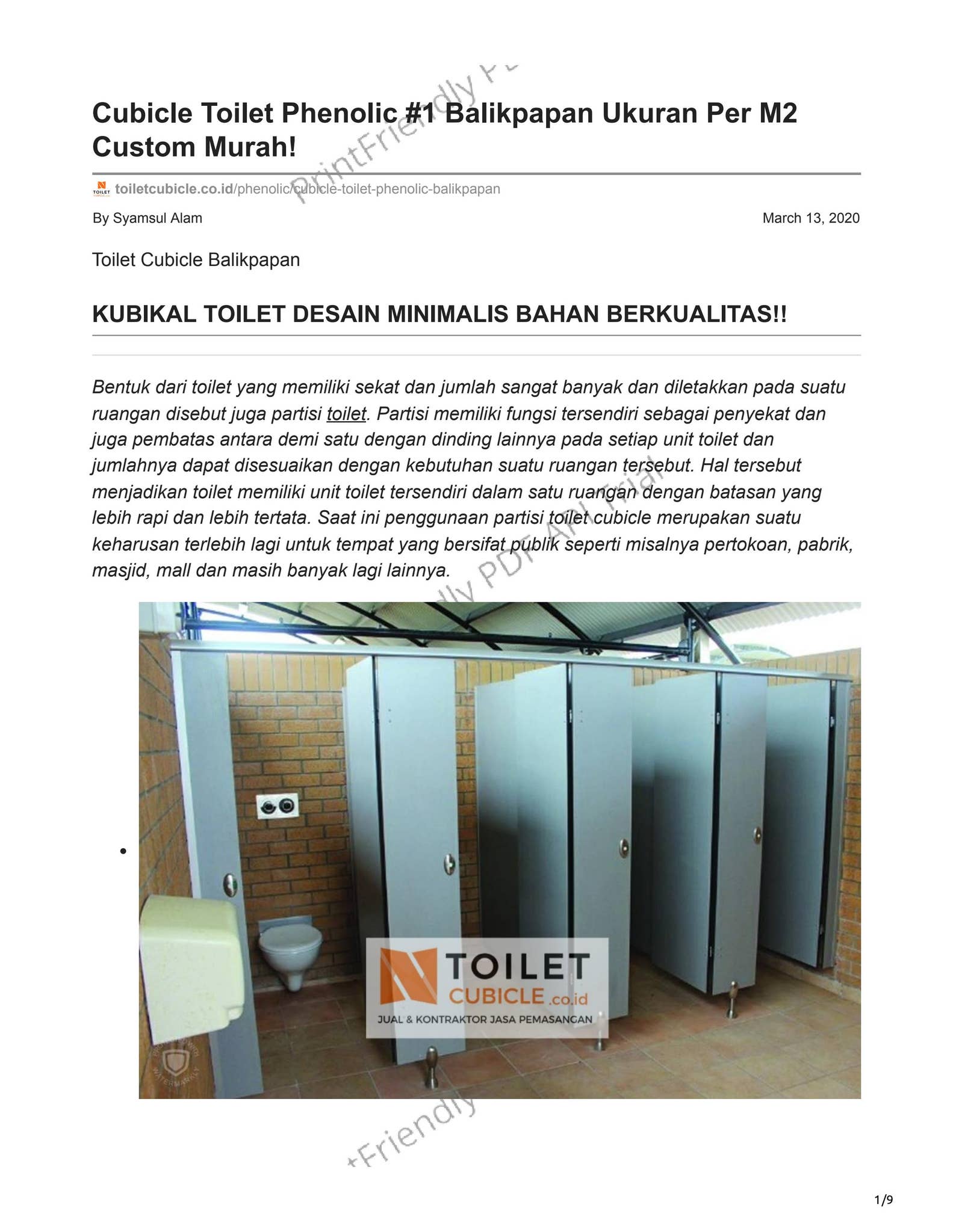 Cubicle Toilet Phenolic #1 Balikpapan Ukuran Per M2 Custom Murah ...