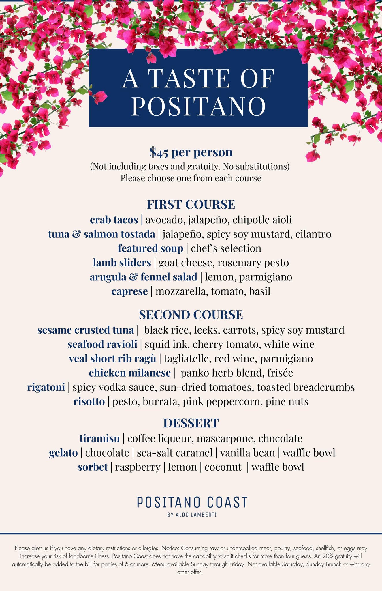 A Taste of Positano Menus - Half Page by Derek Brown - Issuu