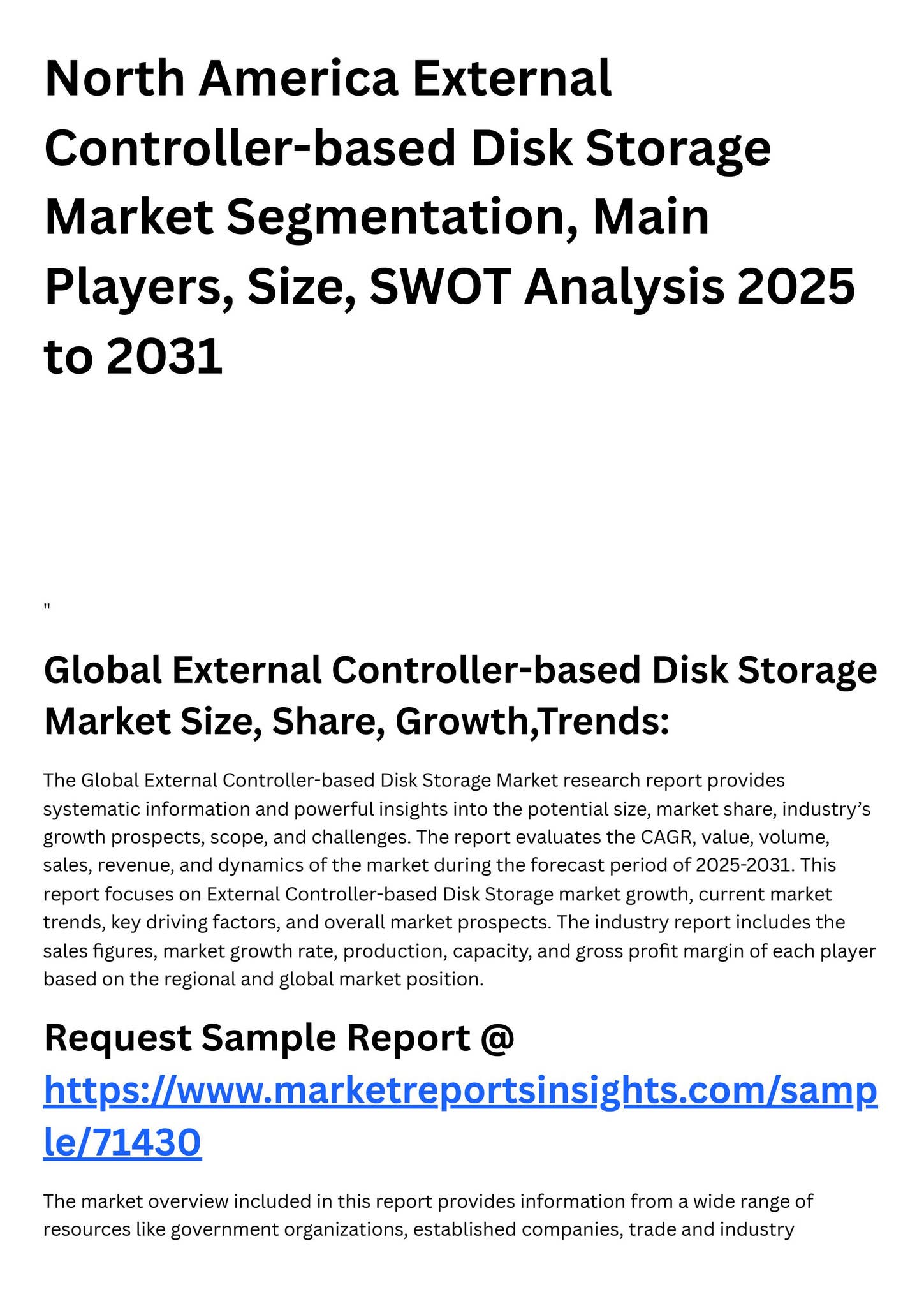 North America External Controller-based Disk Storage Market ...