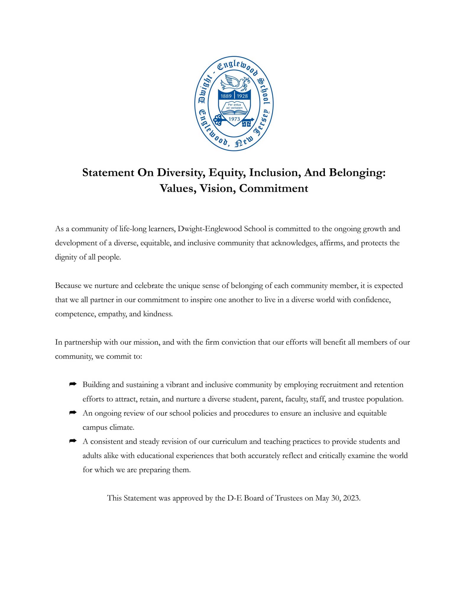 Statement on Diversity, Equity, Inclusion, and Belonging by Dwight ...