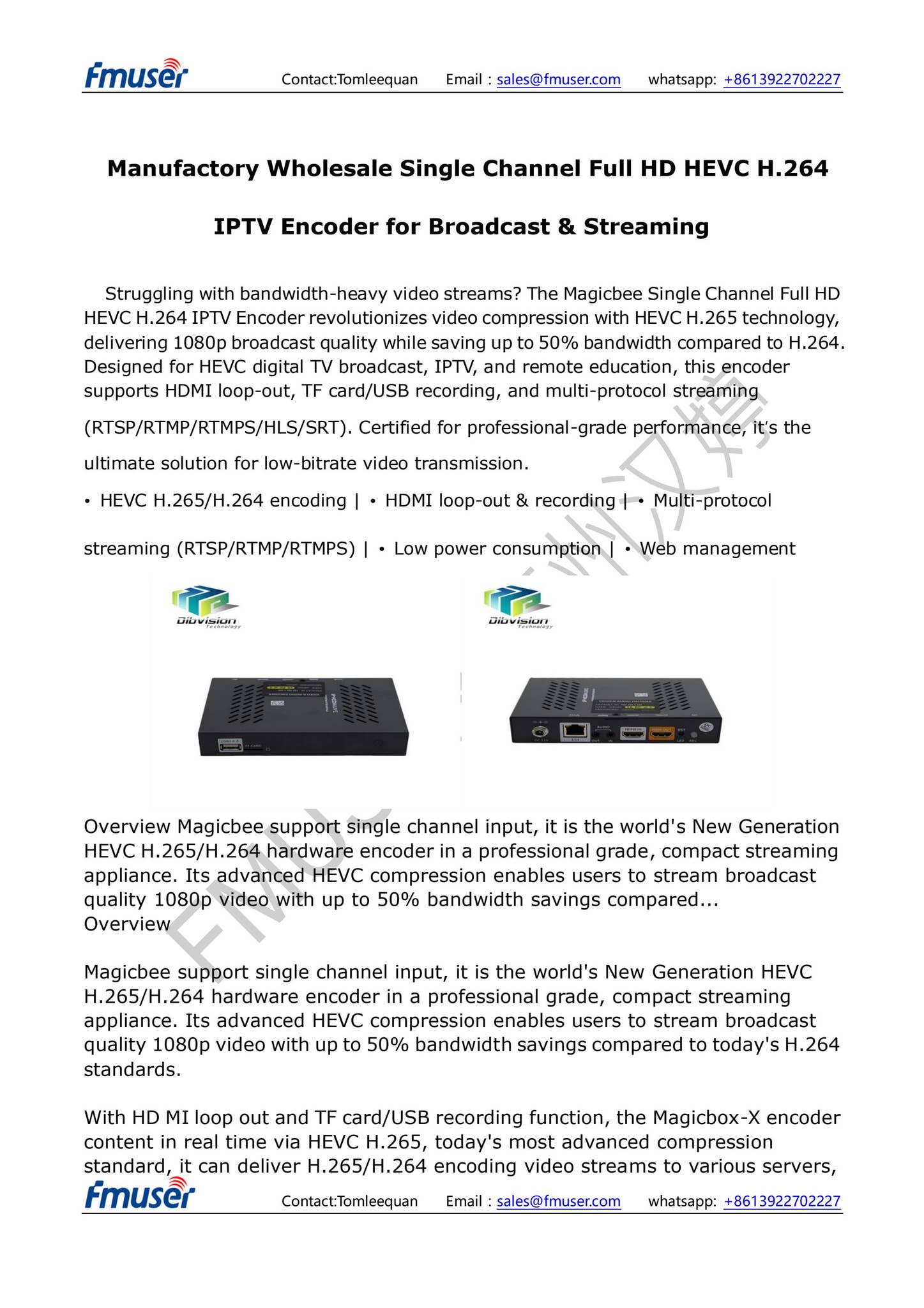 Manufactory Wholesale Single Channel Full HD HEVC H.264 IPTV Encoder ...