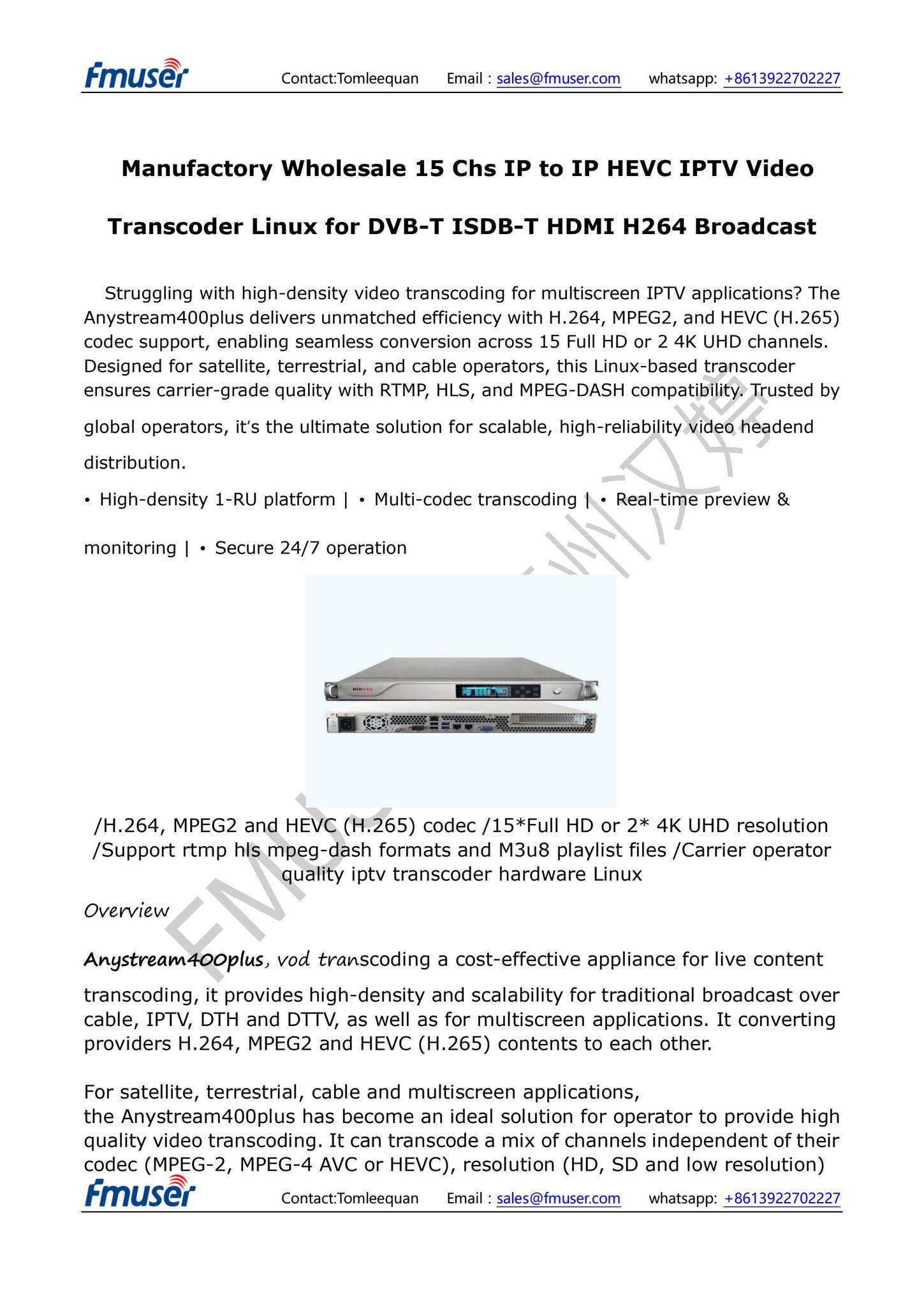 Manufactory Wholesale 15 Chs IP to IP HEVC IPTV Video Transcoder Linux ...