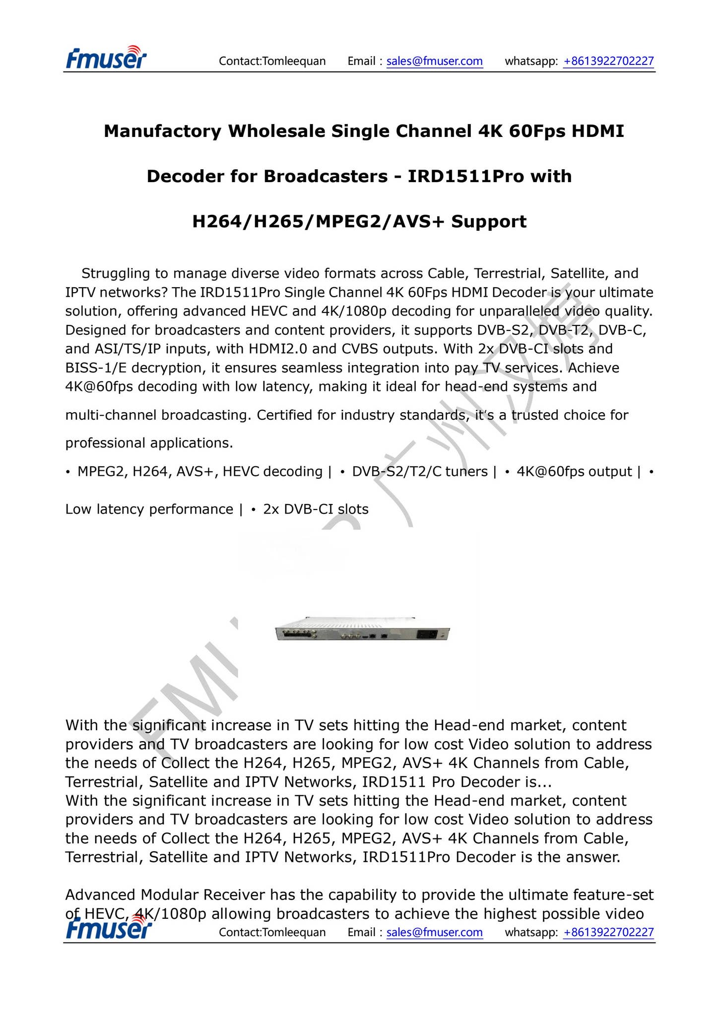 Manufactory Wholesale Single Channel 4K 60Fps HDMI Decoder for ...