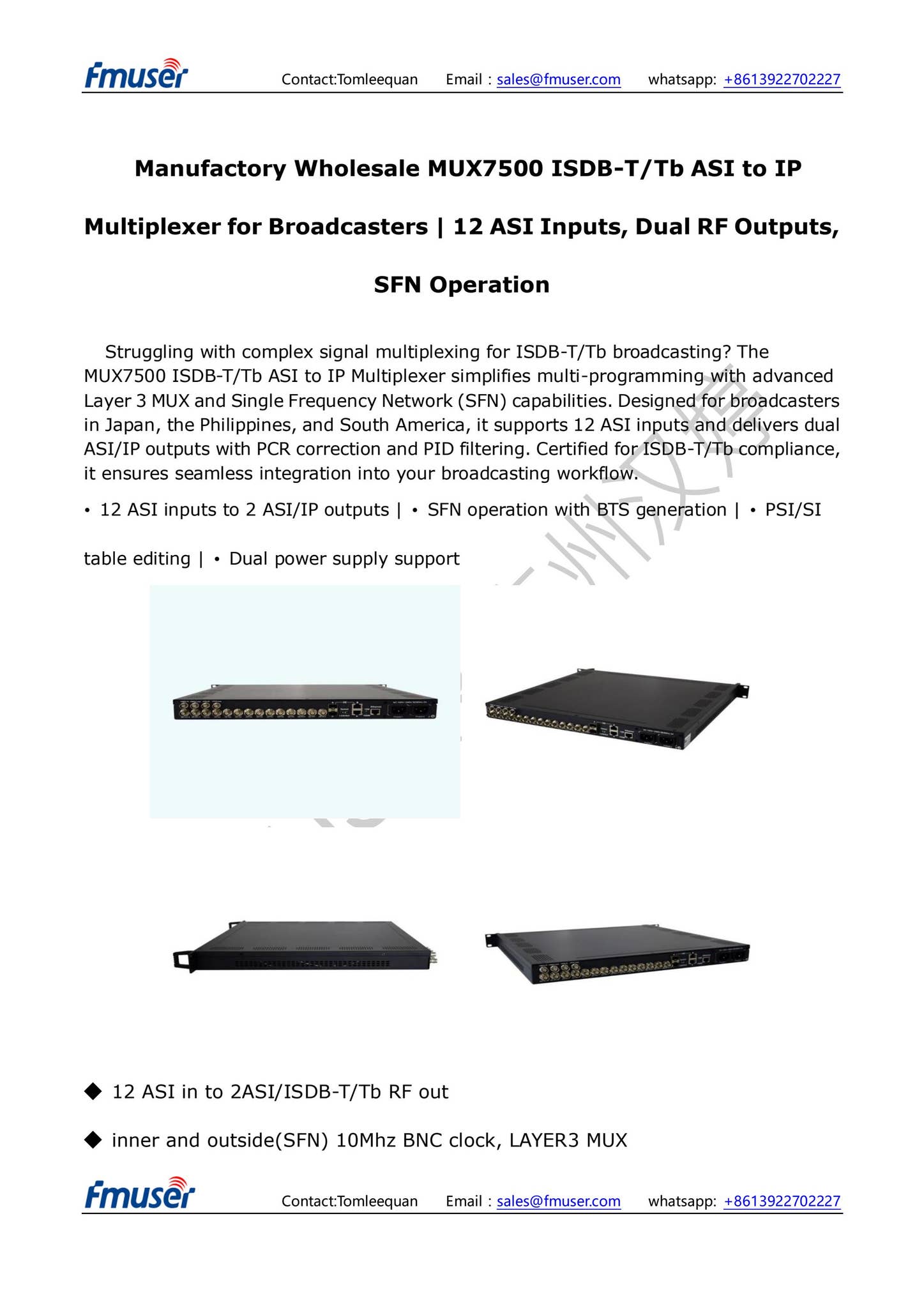 Manufactory Wholesale MUX7500 ISDB-T/Tb ASI to IP Multiplexer for ...