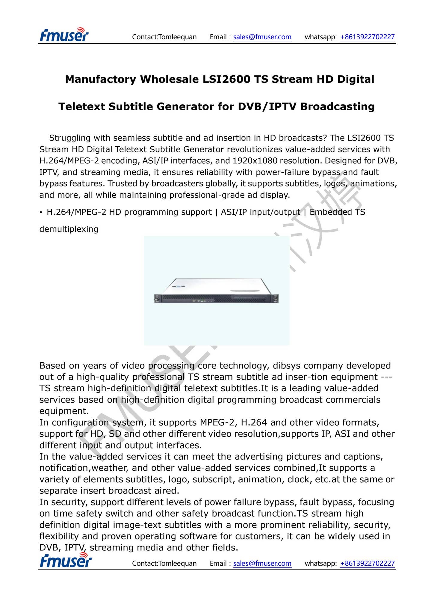 Manufactory Wholesale LSI2600 TS Stream HD Digital Teletext Subtitle ...