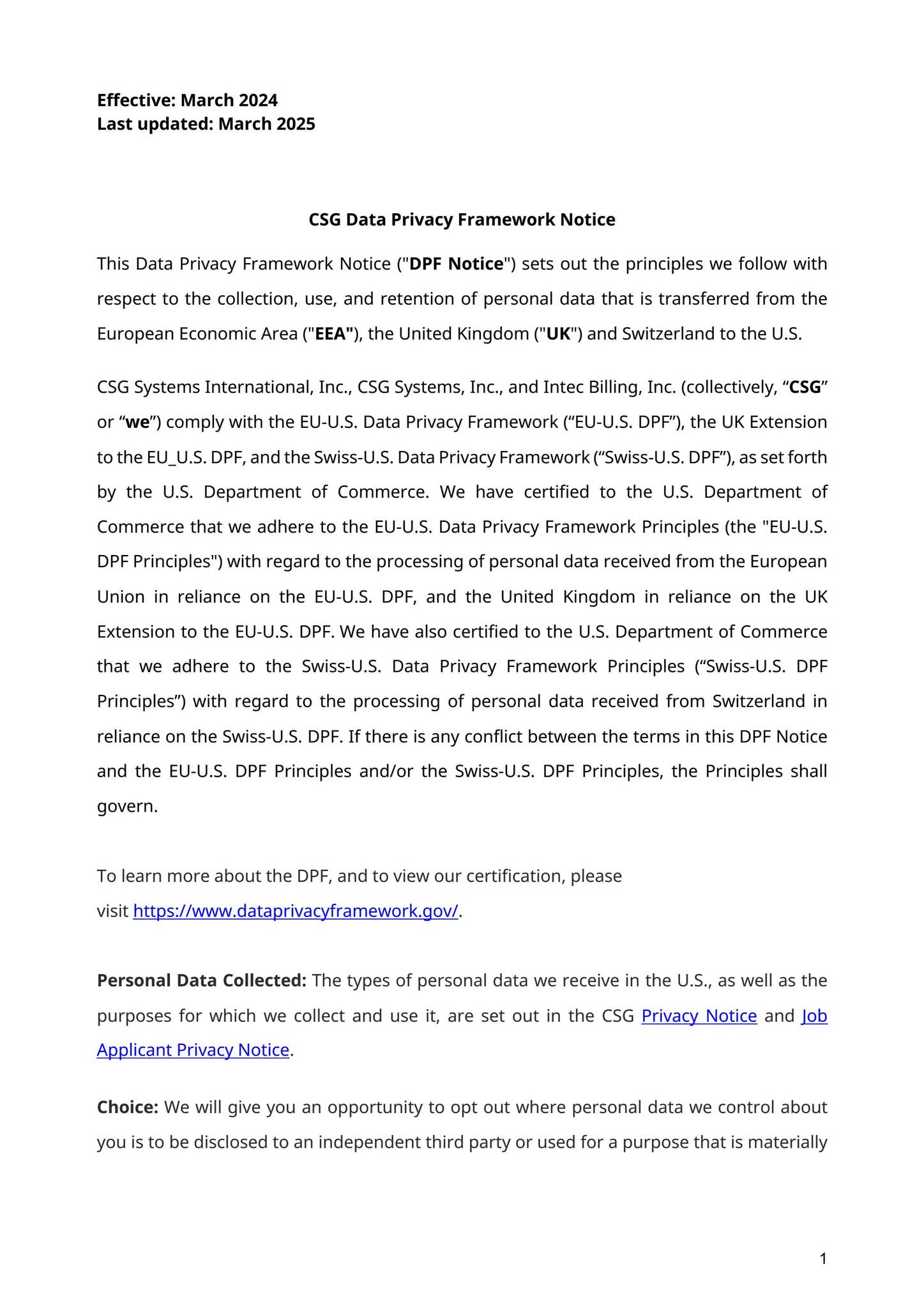 CSG Data Privacy Framework Notice by CSG Systems - Issuu