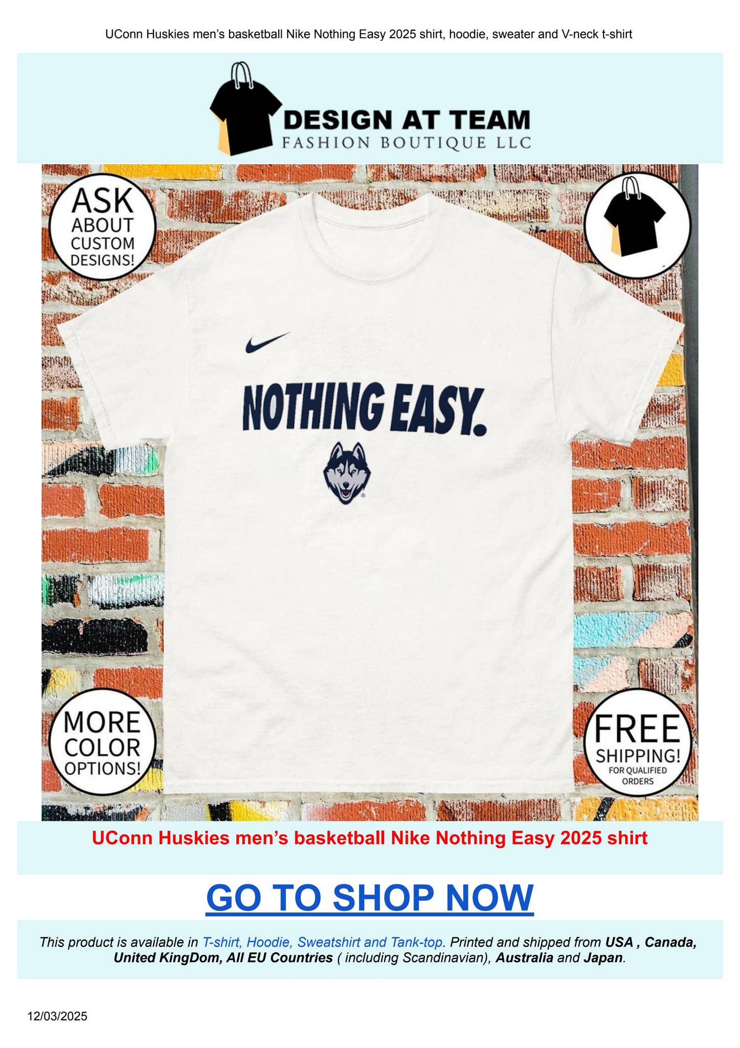 UConn Huskies men’s basketball Nike Nothing Easy 2025 shirt ...