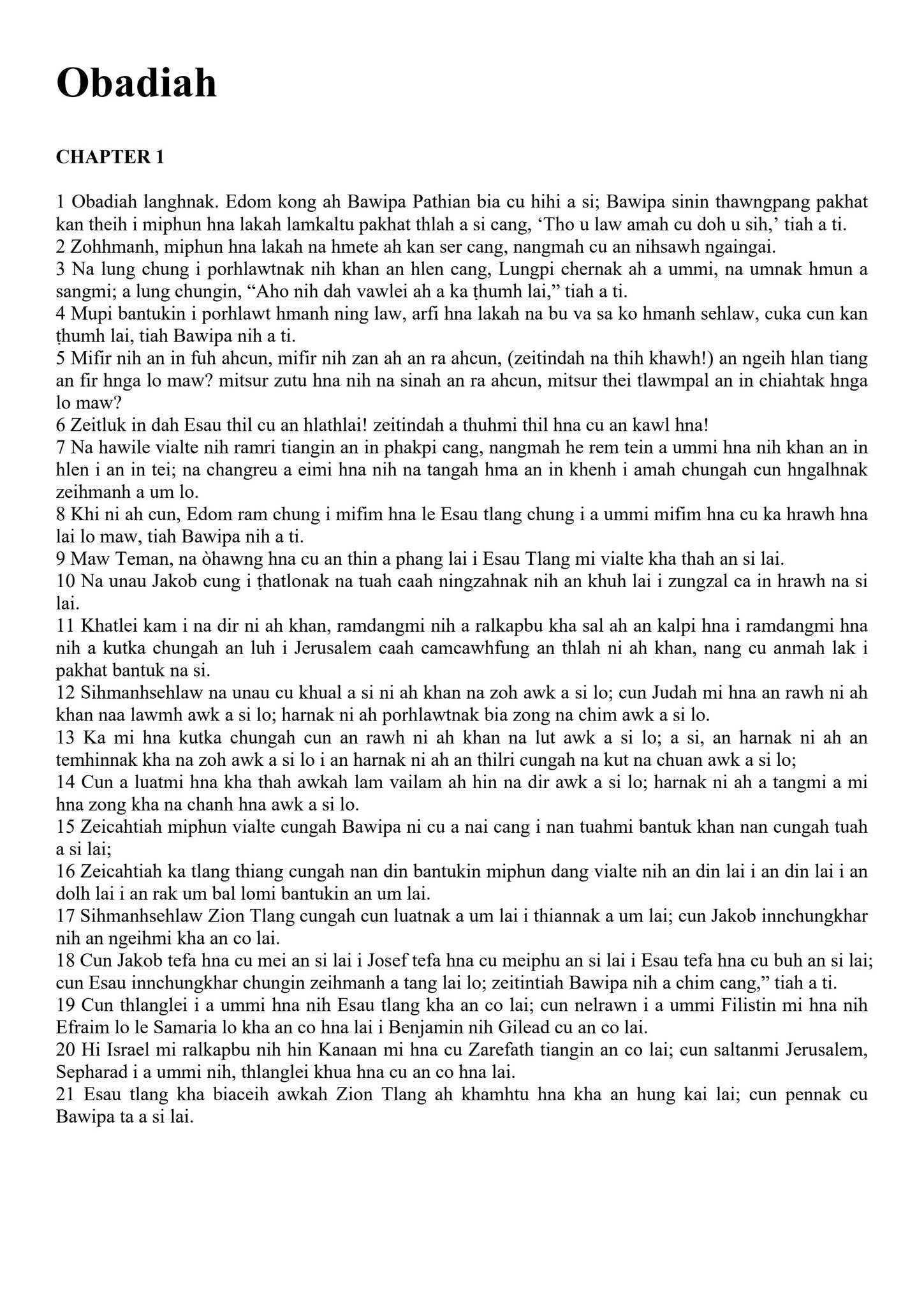 Hakha Chin - The Book of the Prophet Obadiah by Filipino Tracts and ...