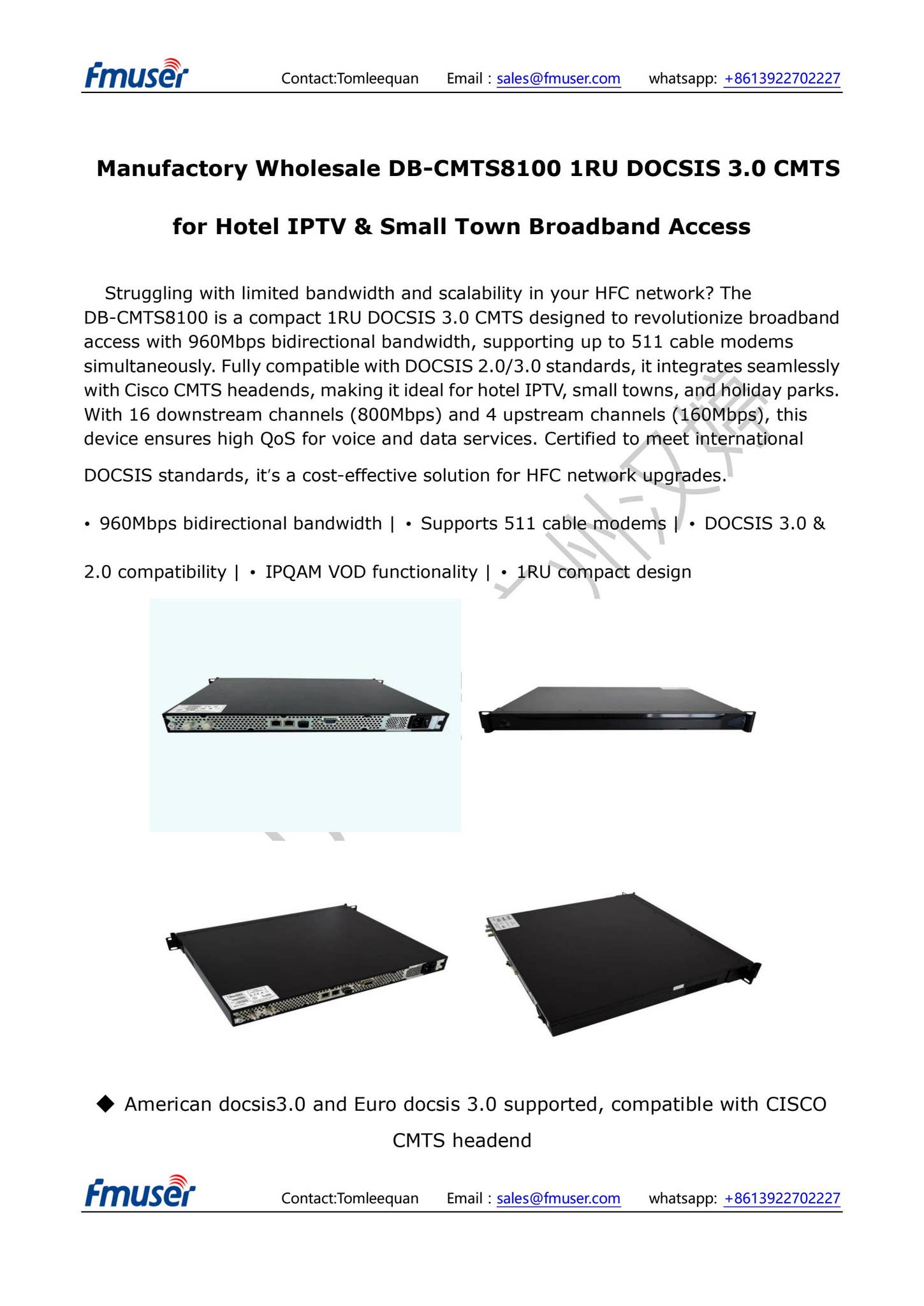 Manufactory Wholesale DB-CMTS8100 1RU DOCSIS 3.0 CMTS for Hotel IPTV ...
