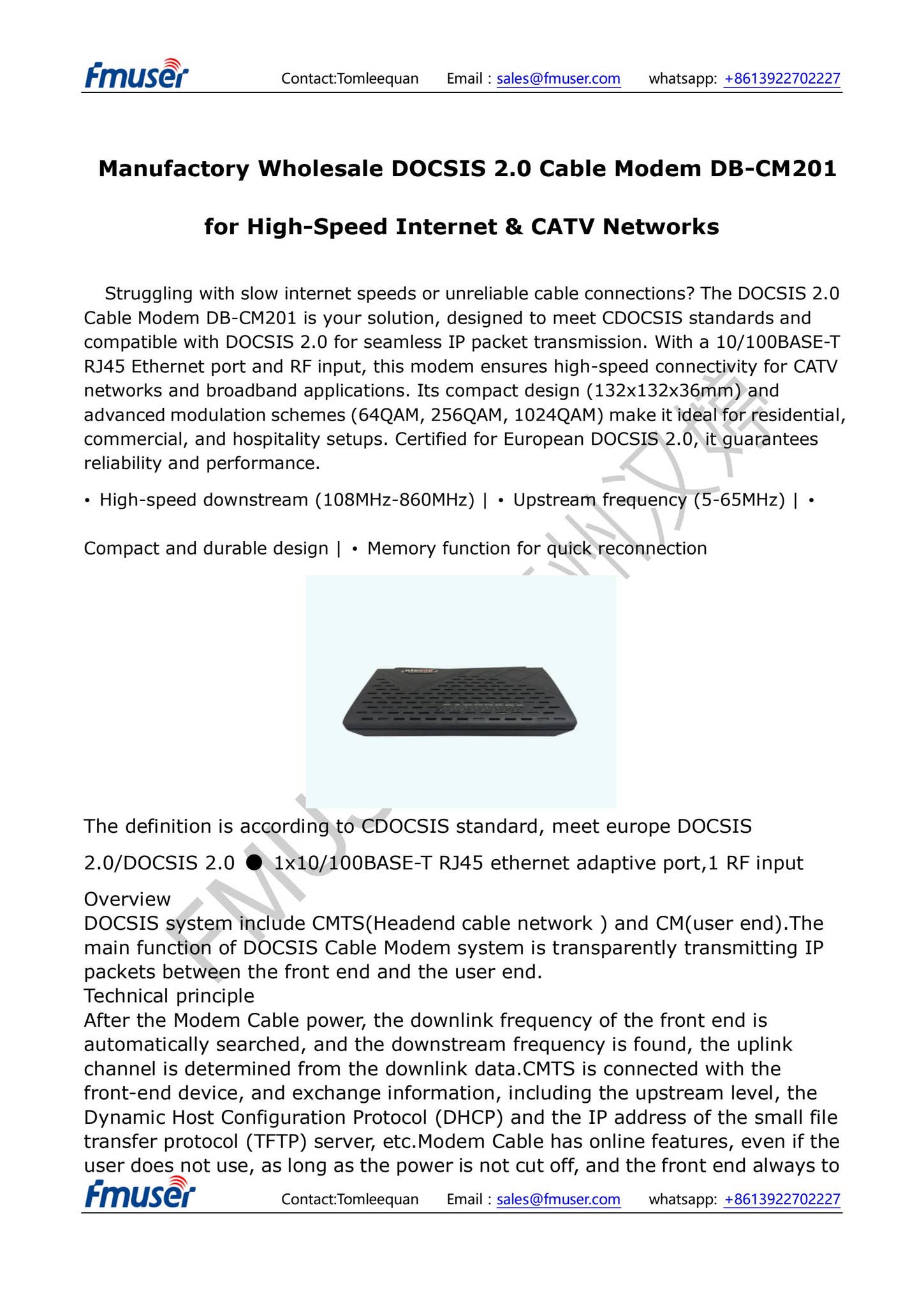 Manufactory Wholesale DOCSIS 2.0 Cable Modem DB-CM201 for High-Speed Internet & CATV Networks by ...
