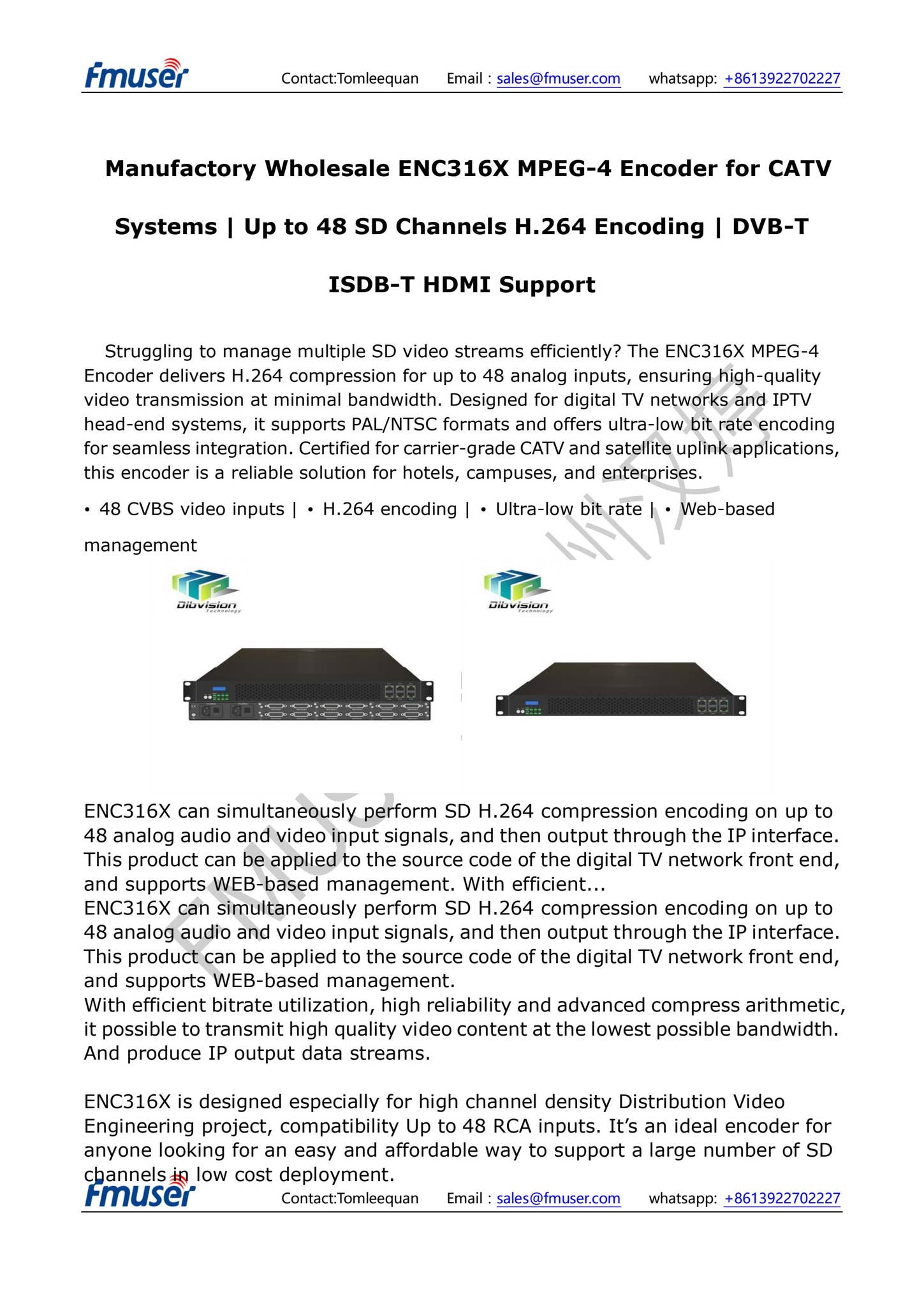 Manufactory Wholesale ENC316X MPEG-4 Encoder for CATV Systems | Up to ...